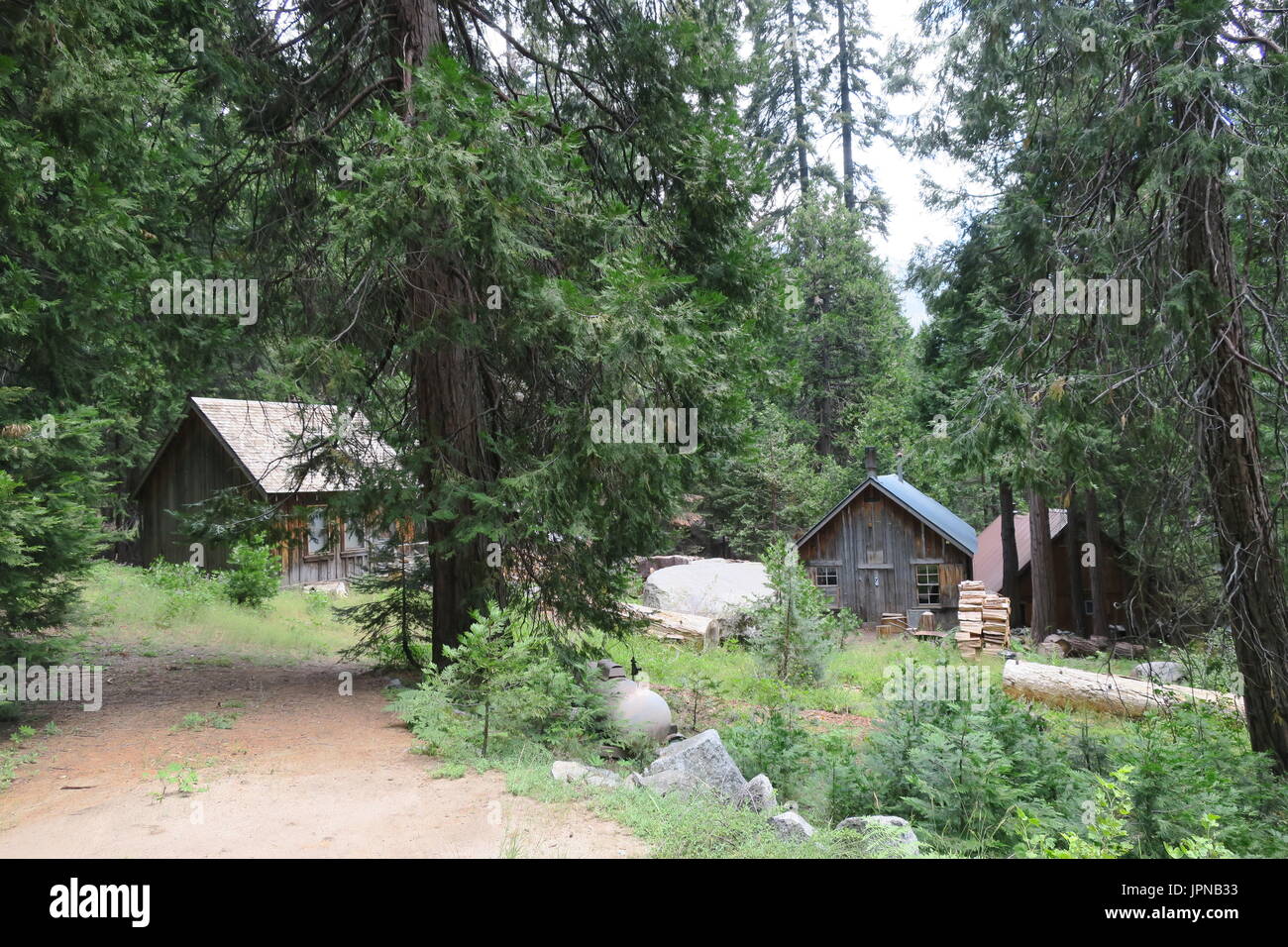 Rustic century-old wood plank cabins in Mineral King area, Sequoia ...