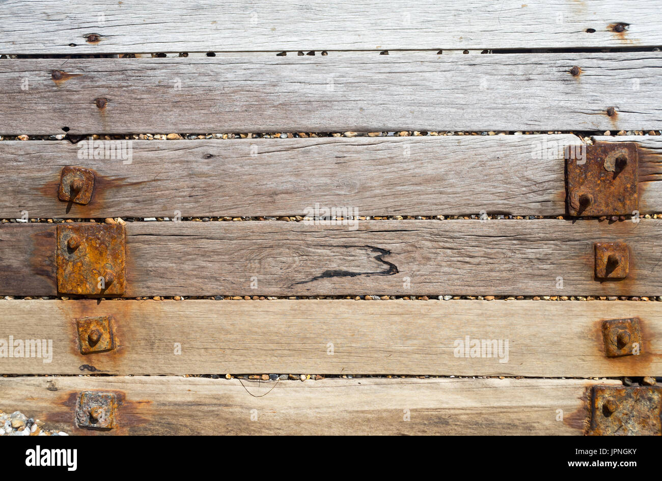 Side on view of drift fencing with rusty bolts, Hove, East Sussex Stock ...