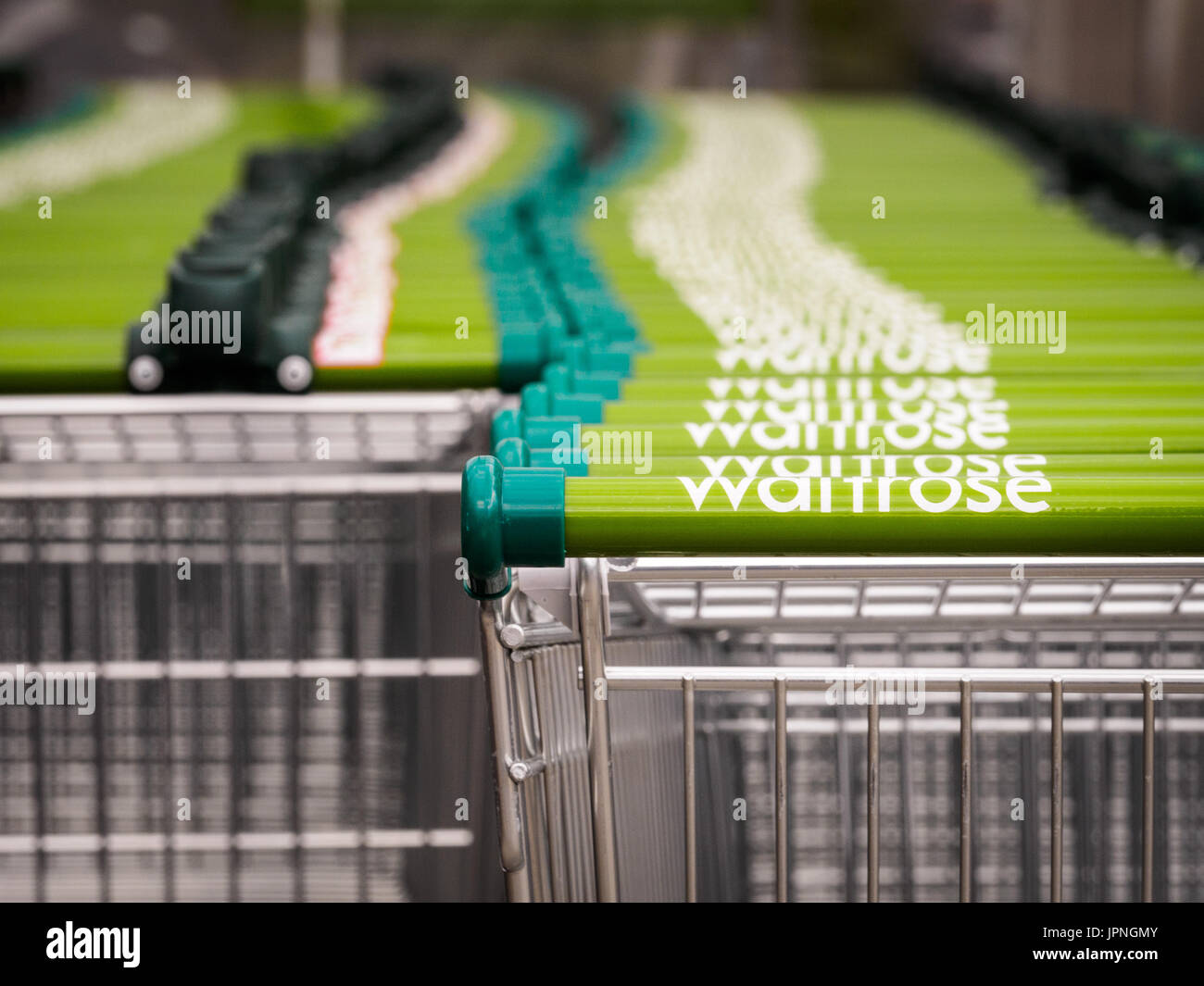Waitrose Shopping Trolleys - Lines of Waitrose Shopping Trolleys await ...