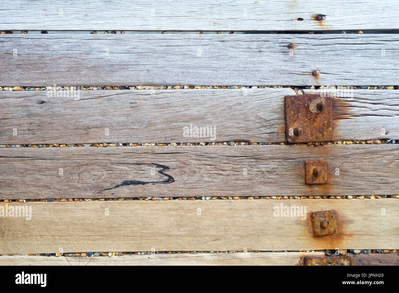 Side on view of drift fencing with rusty bolts, Hove, East Sussex Stock ...