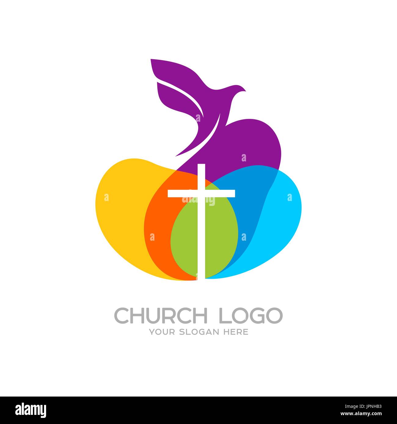 Church logo. Christian symbols. The dove and the cross of Jesus Stock ...