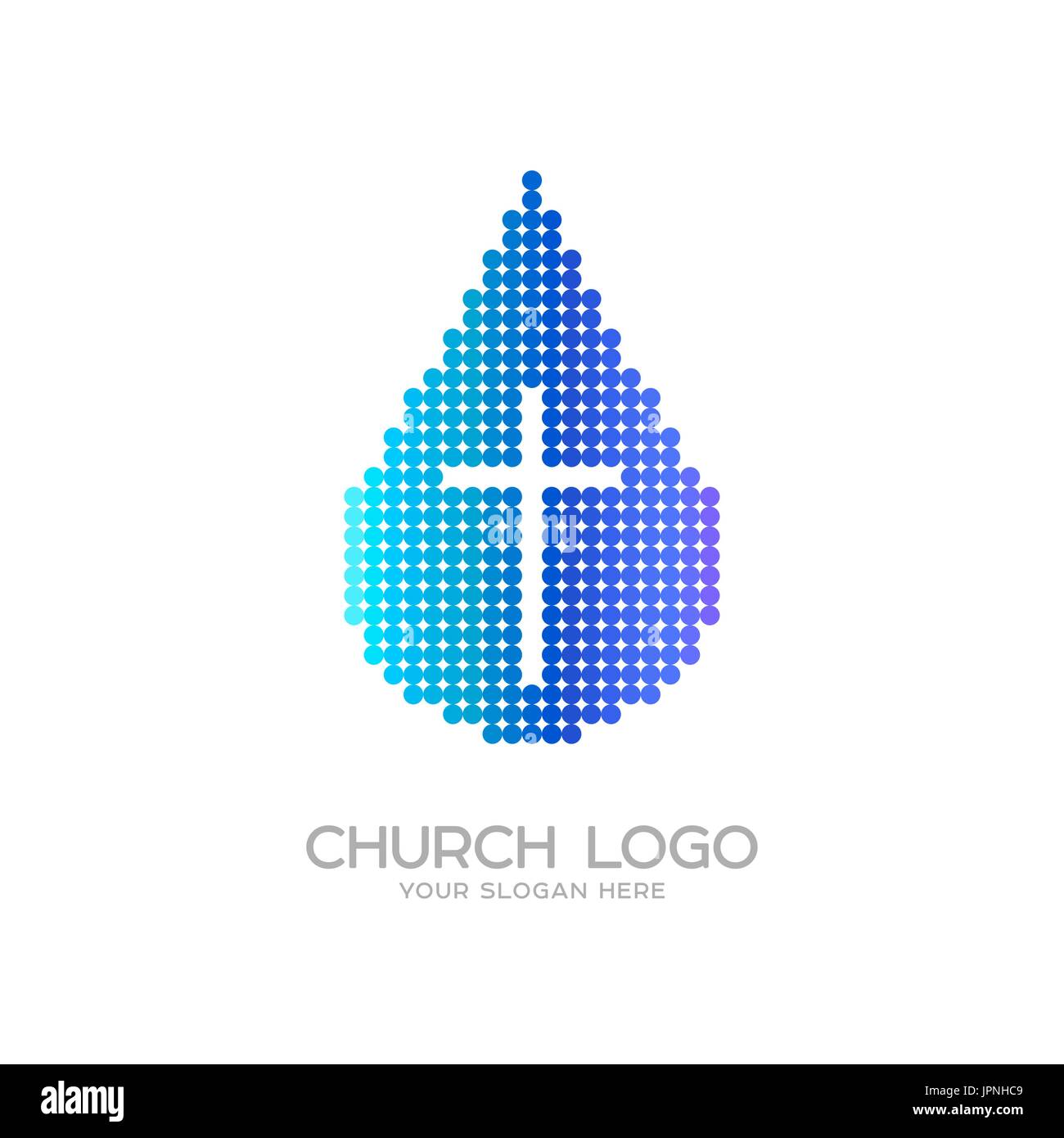 Church logo. Christian symbols. A drop of living water and the cross of ...