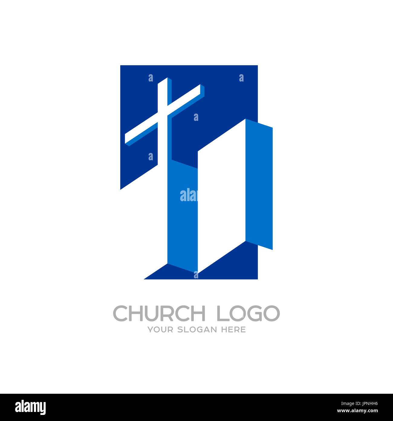 Church logo. Christian symbols. The Cross of Jesus and the buildings ...