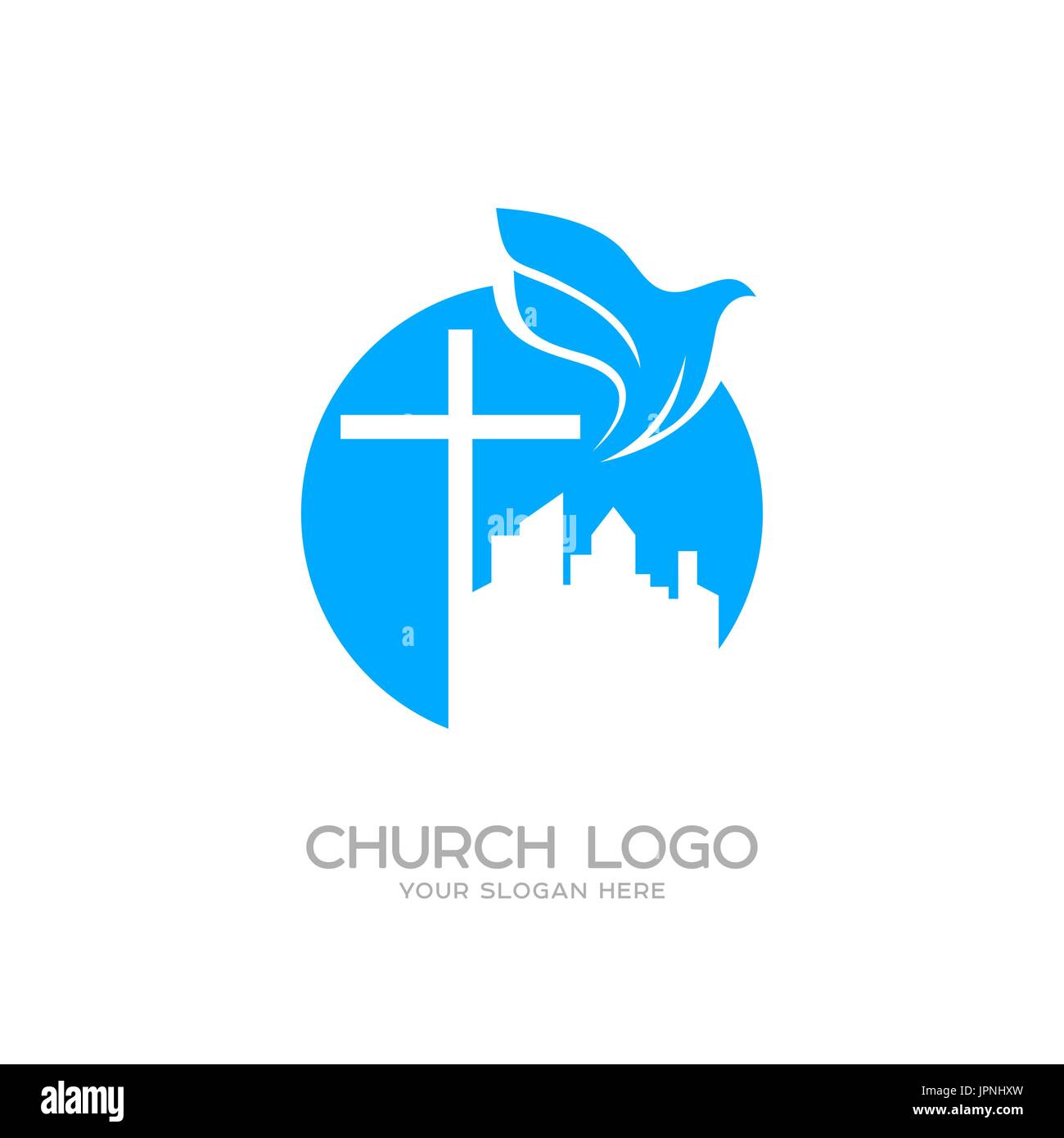 Church logo. Christian symbols. The cross of Jesus and the dove over ...