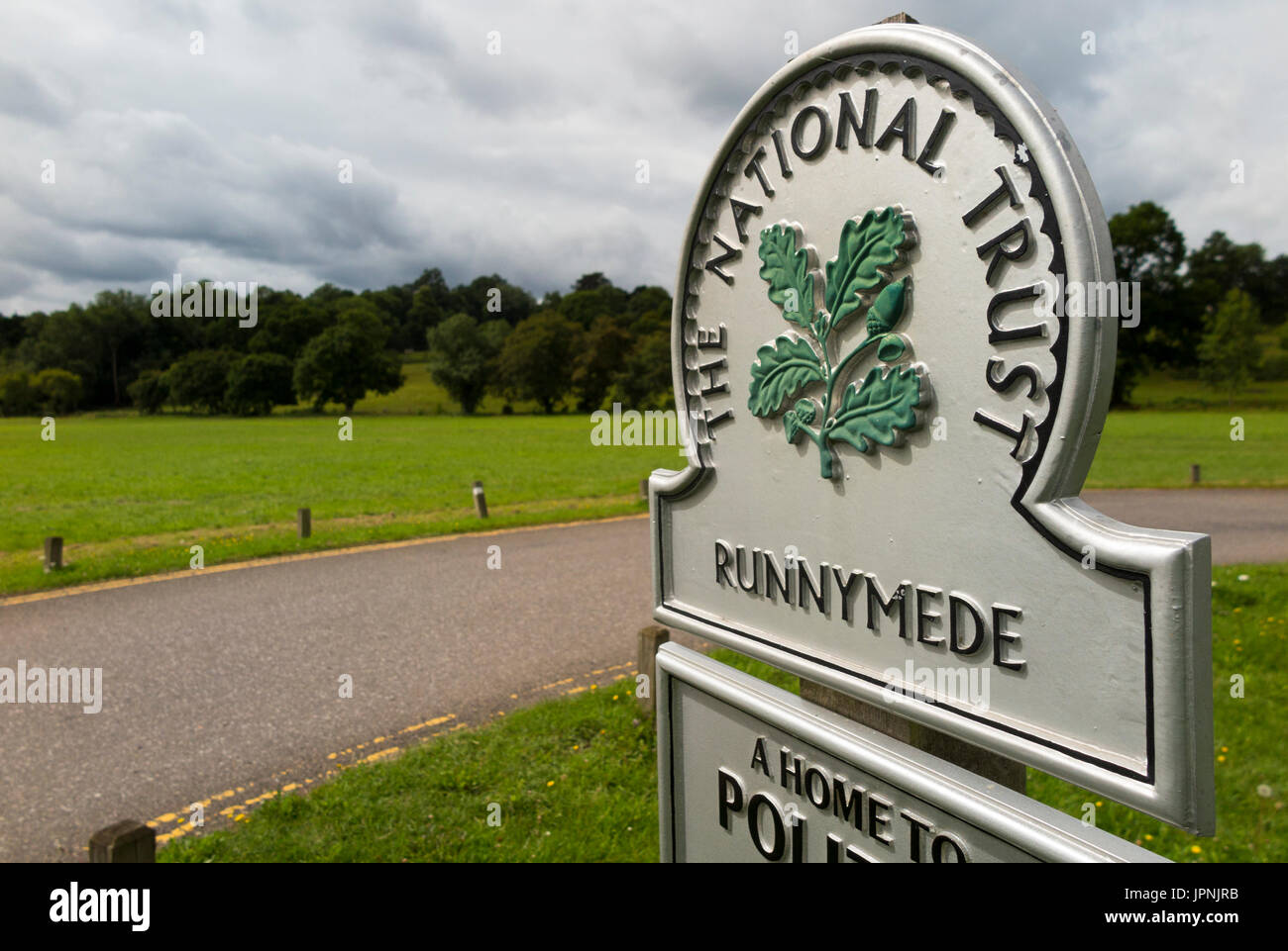 National Trust sign / signpost / post; Runnymede, Surrey. UK. Runnymede ...