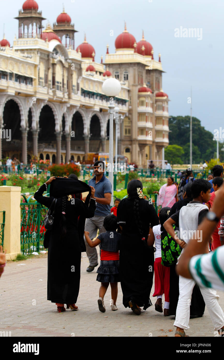 Indian people visiting Mysore Palace, Mysore, Karnataka, India Stock ...