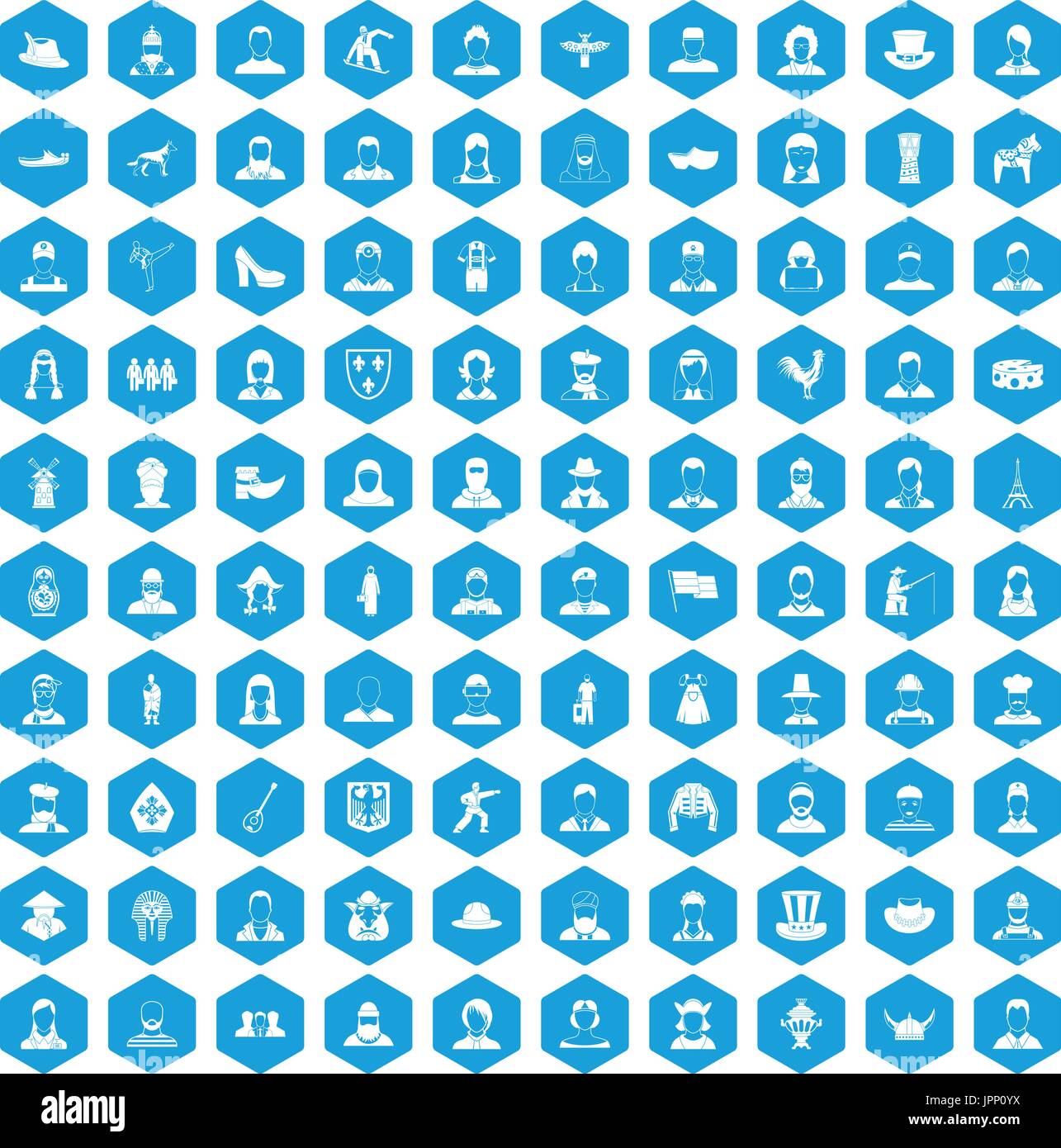 100 folk icons set blue Stock Vector Image & Art - Alamy