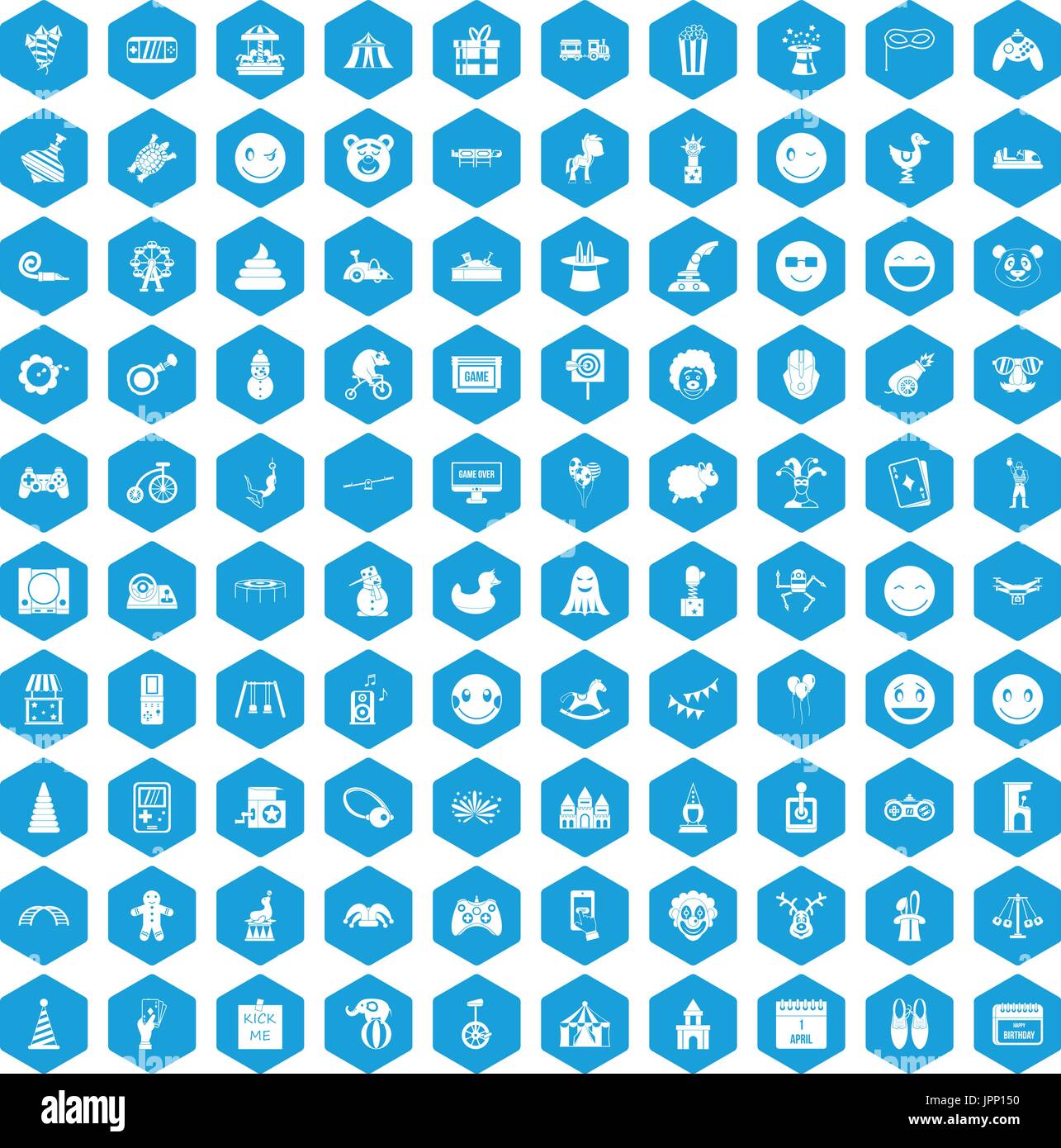 100 funny icons set blue Stock Vector Image & Art - Alamy