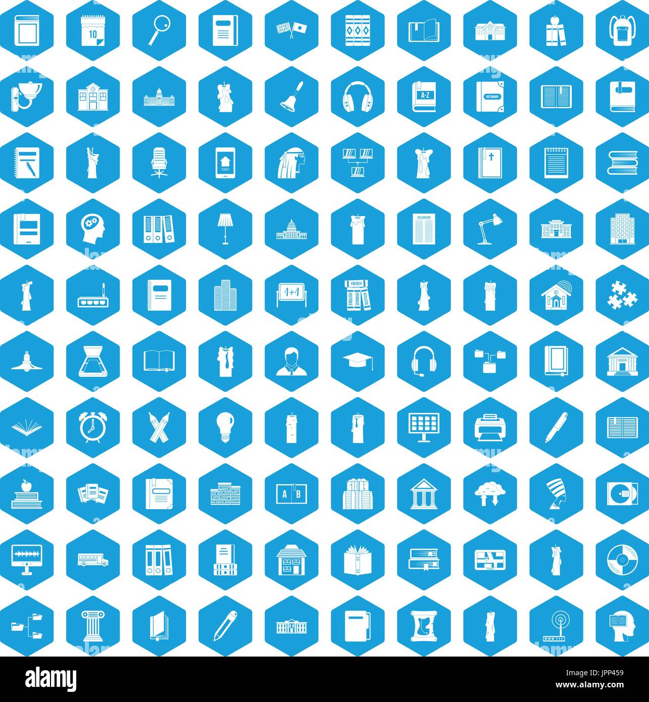 100 library icons set blue Stock Vector Image & Art - Alamy