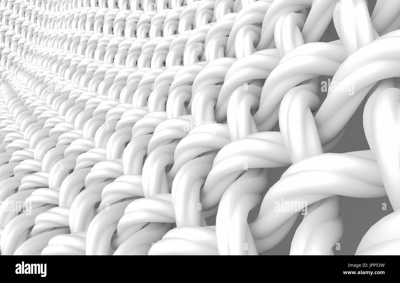Close up look at interlaced fiber, twisted rope fiber in 3d rendering ...