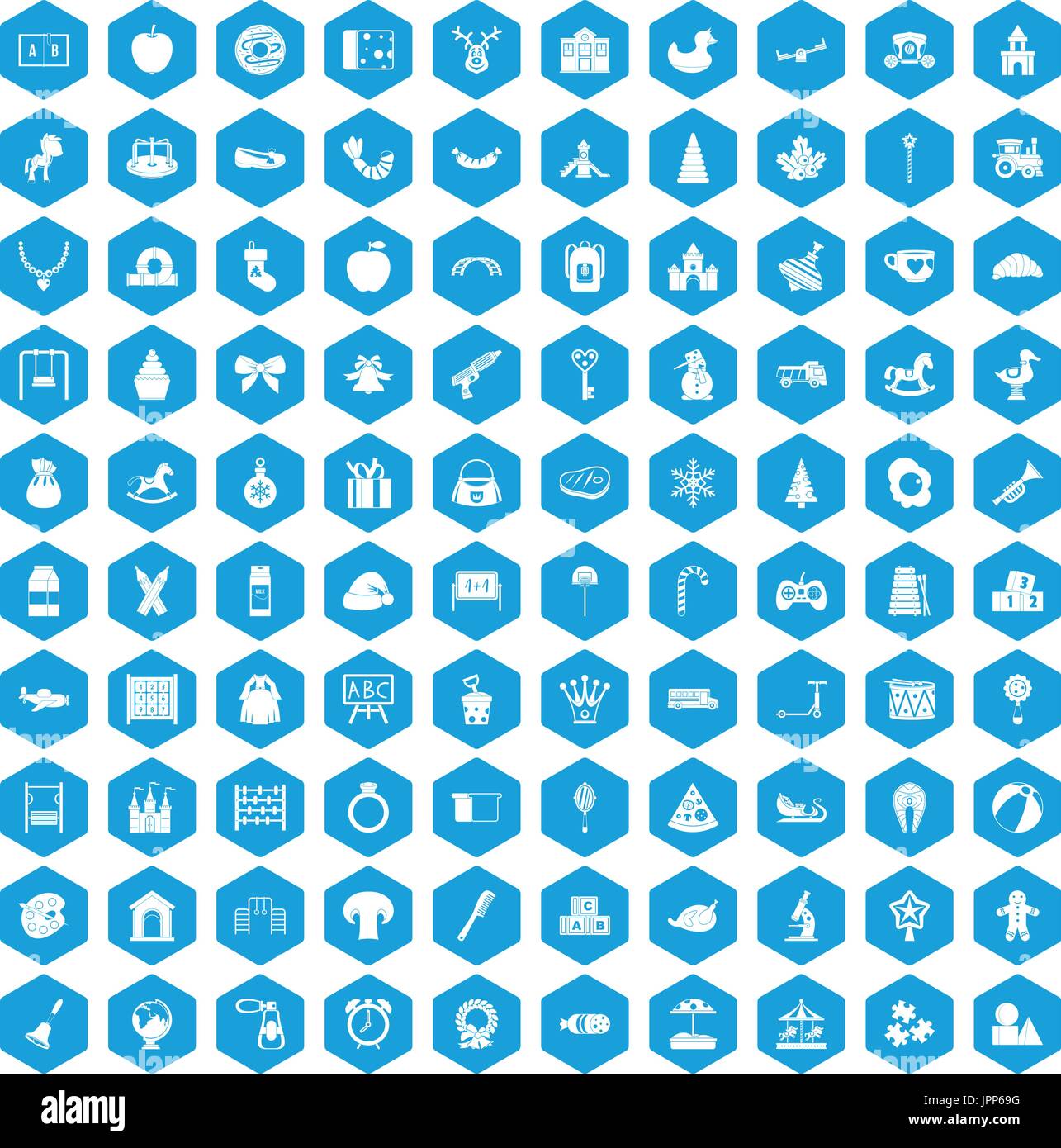 100 nursery school icons set blue Stock Vector Image & Art - Alamy