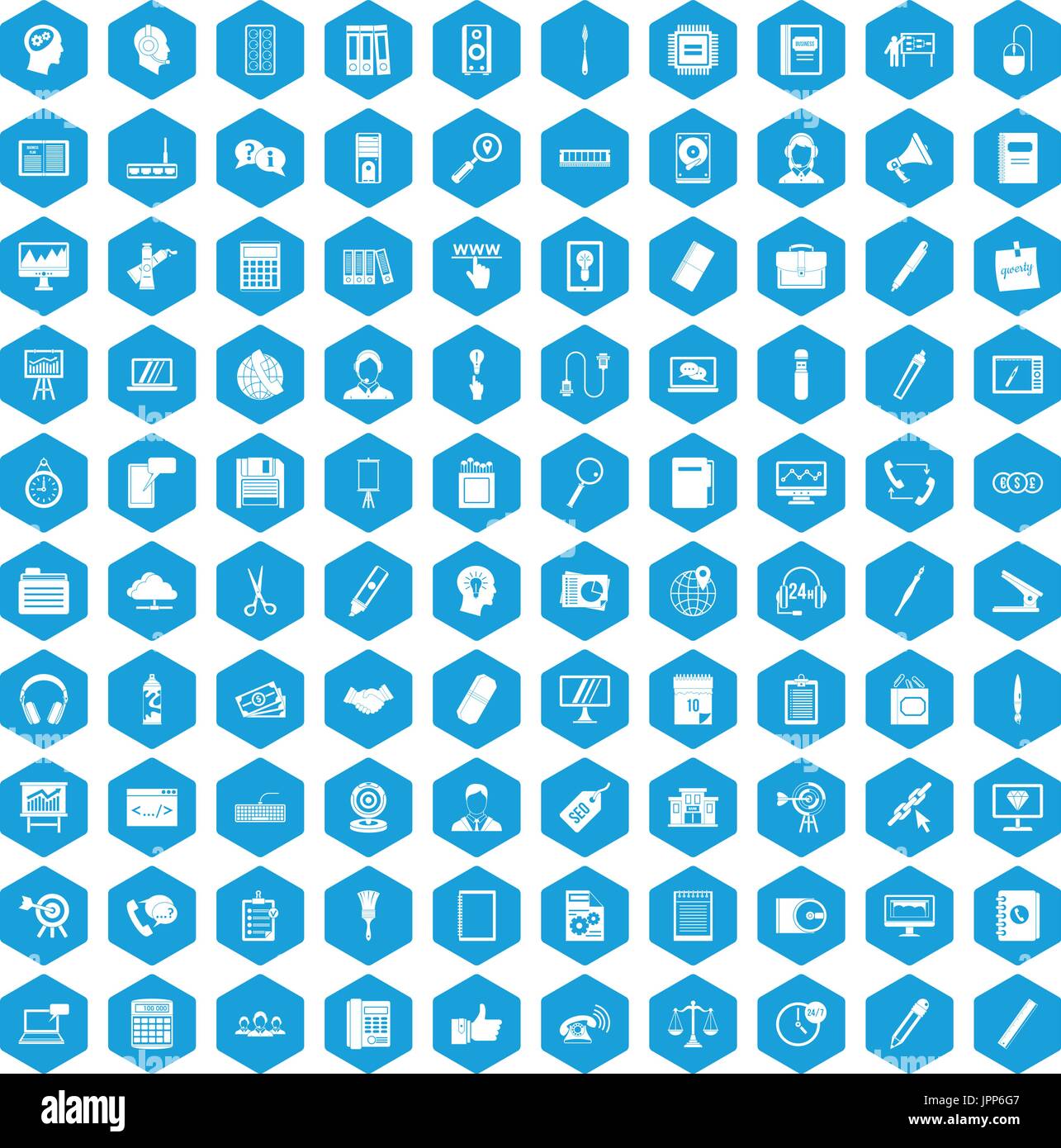 100 office work icons set blue Stock Vector Image & Art - Alamy