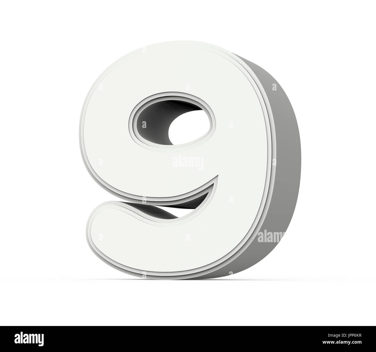 right tilt white number 9, 3D rendering graphic isolated on white ...