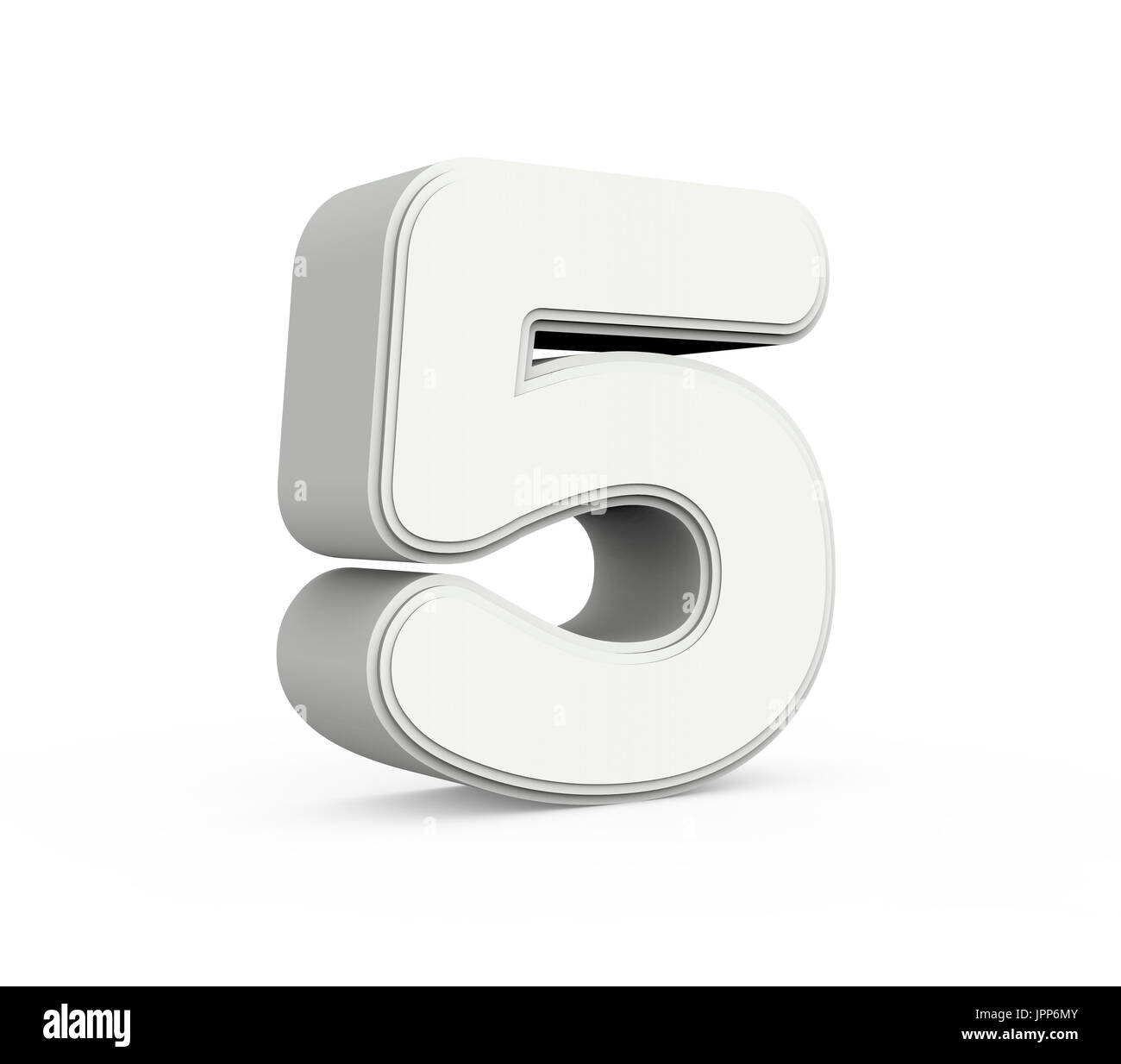 left tilt white number 5, 3D rendering graphic isolated on white ...