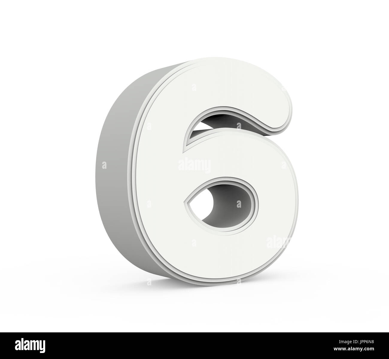 left tilt white number 6, 3D rendering graphic isolated on white ...