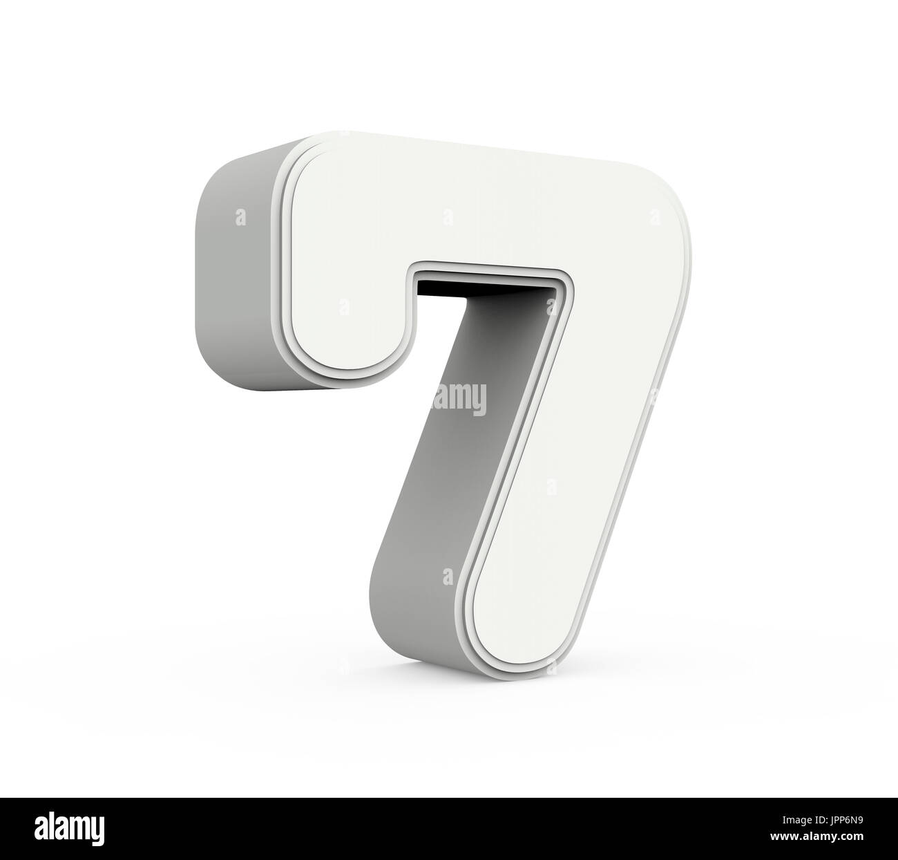 left tilt white number 7, 3D rendering graphic isolated on white ...