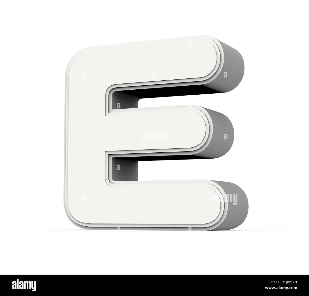 right tilt white letter E, 3D rendering graphic isolated on white ...