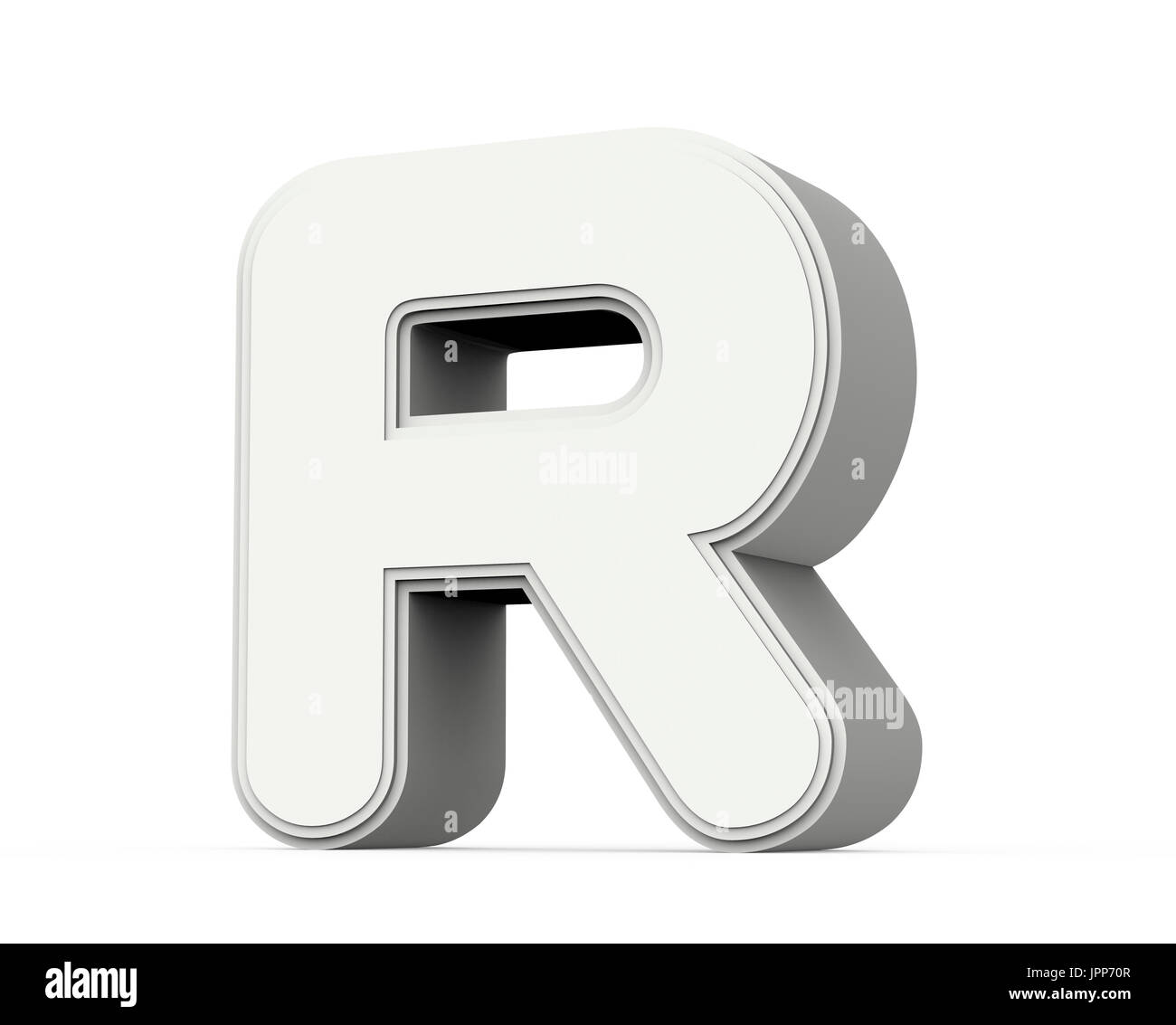 right tilt white letter R, 3D rendering graphic isolated on white ...