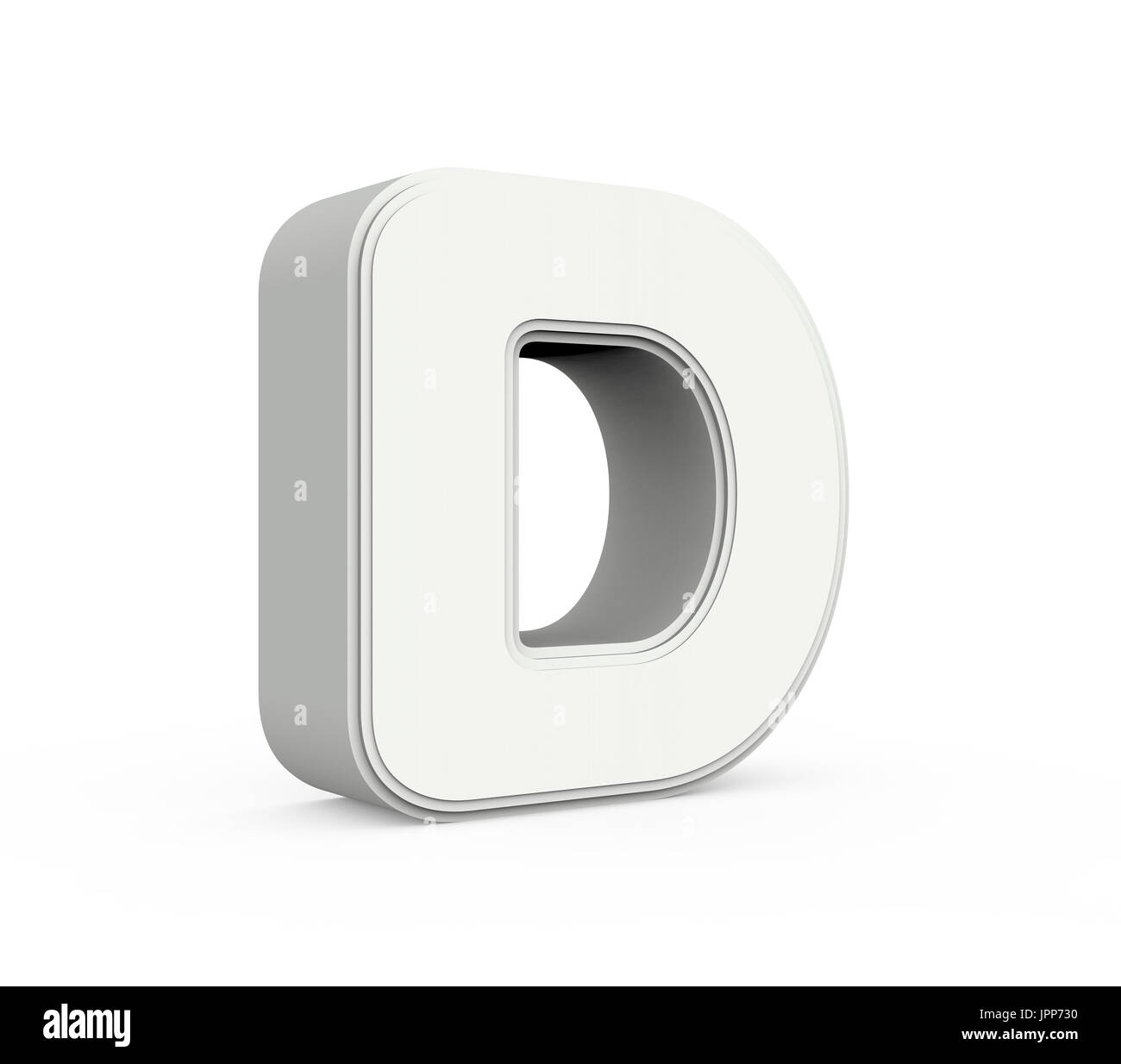 left tilt white letter D, 3D rendering graphic isolated on white ...