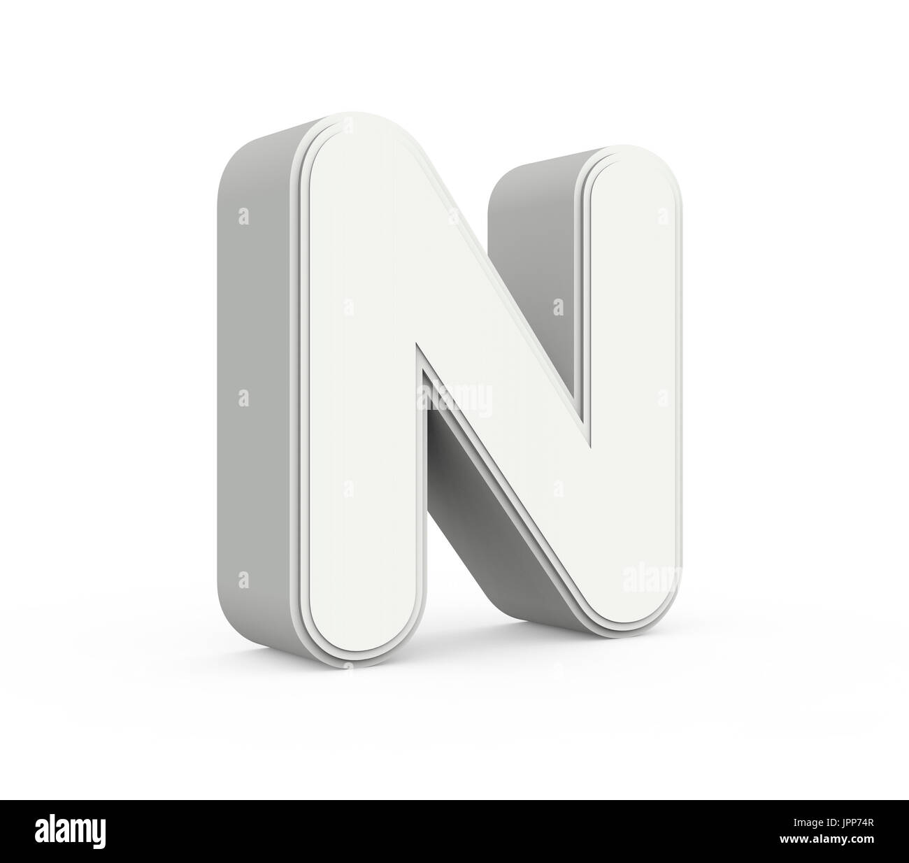 left tilt white letter N, 3D rendering graphic isolated on white ...