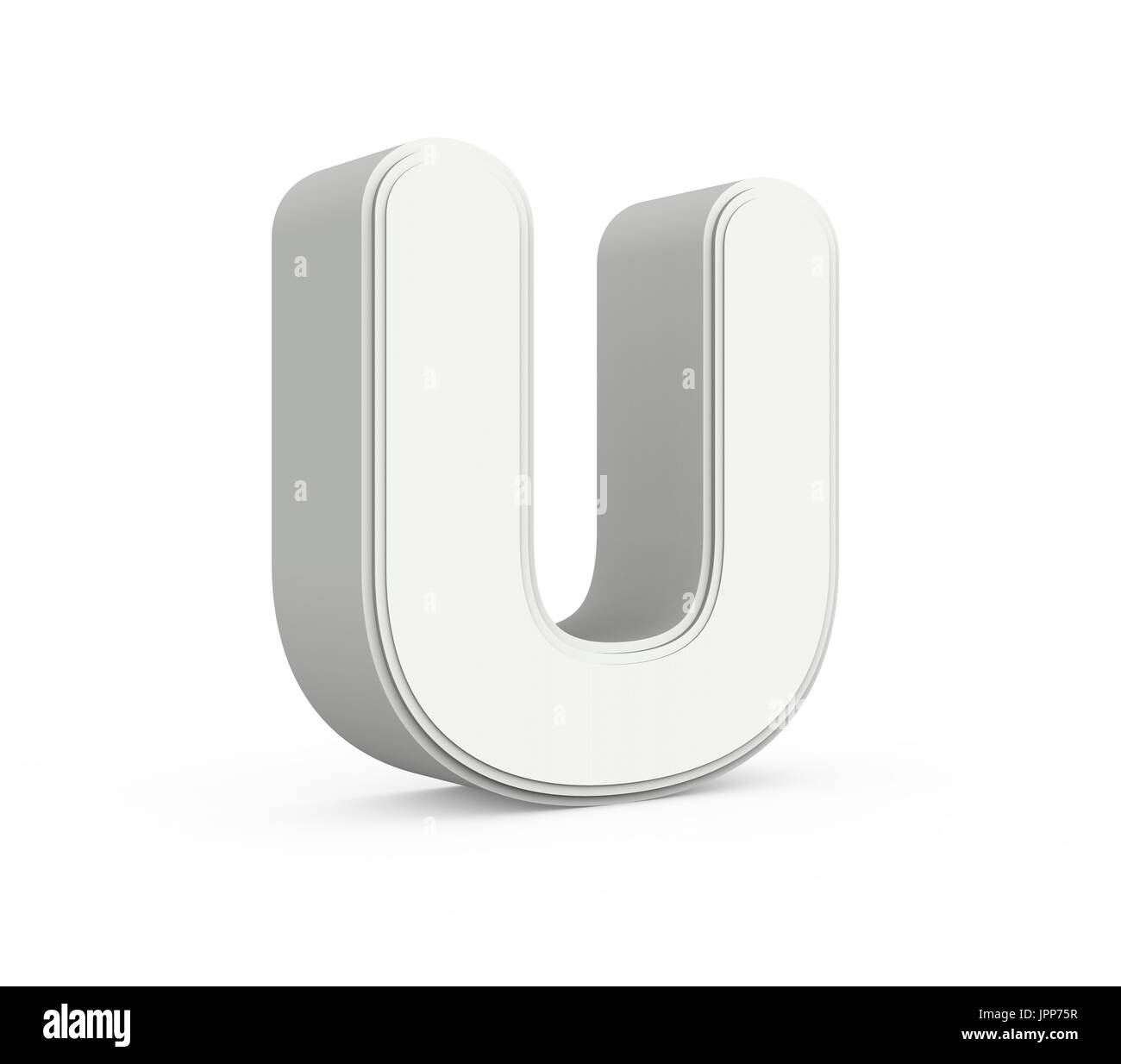 left tilt white letter U, 3D rendering graphic isolated on white ...