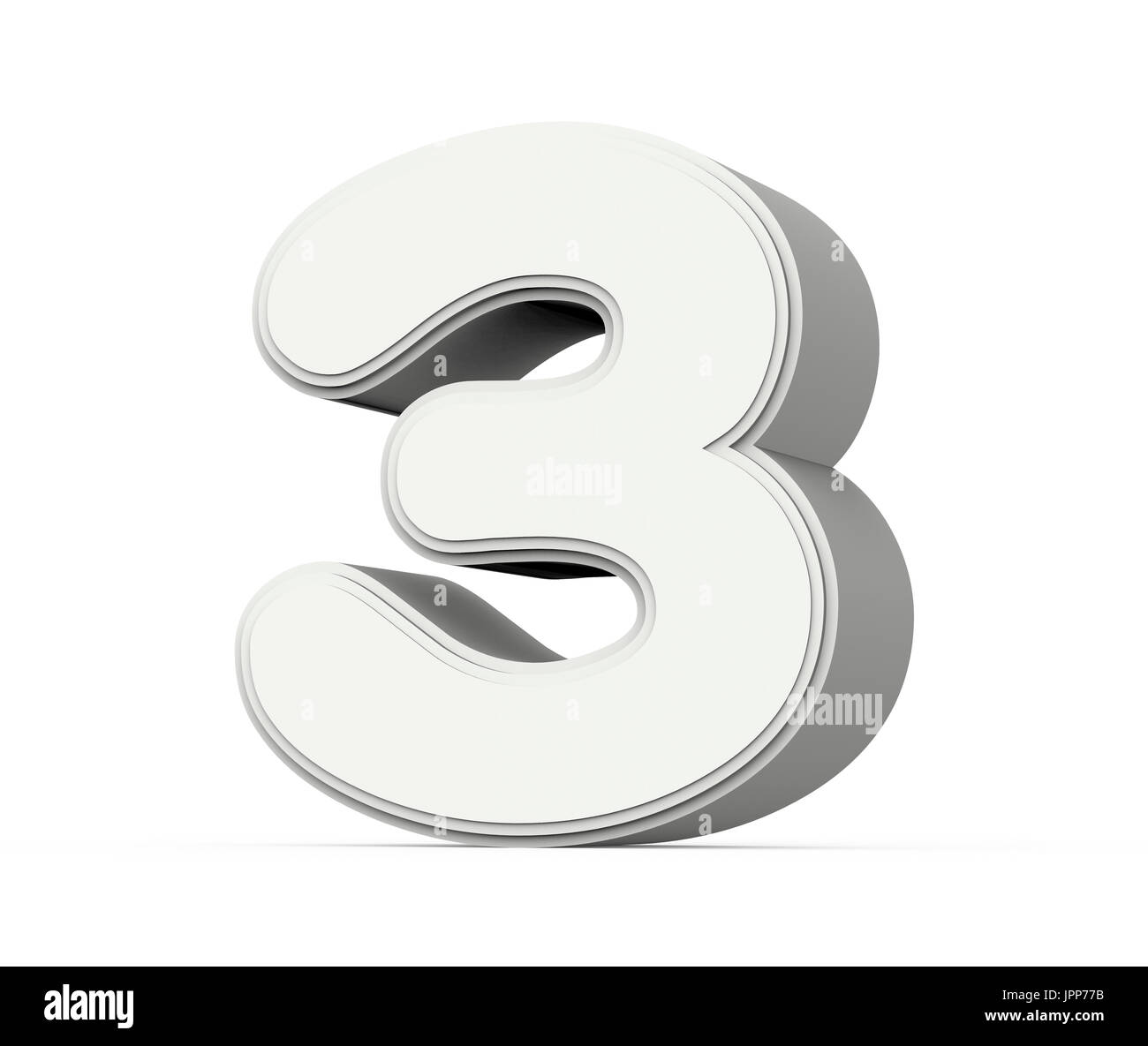 right tilt white number 3, 3D rendering graphic isolated on white ...