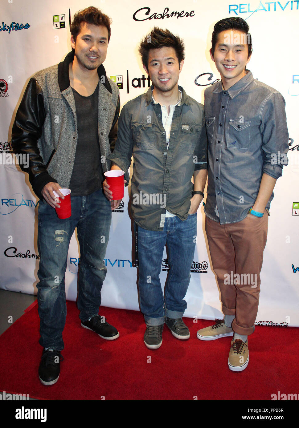 (l-r) Brian HIrano and Steve Terada of Quest Crew with Justin Chonat the "21 and Over" Wild ...