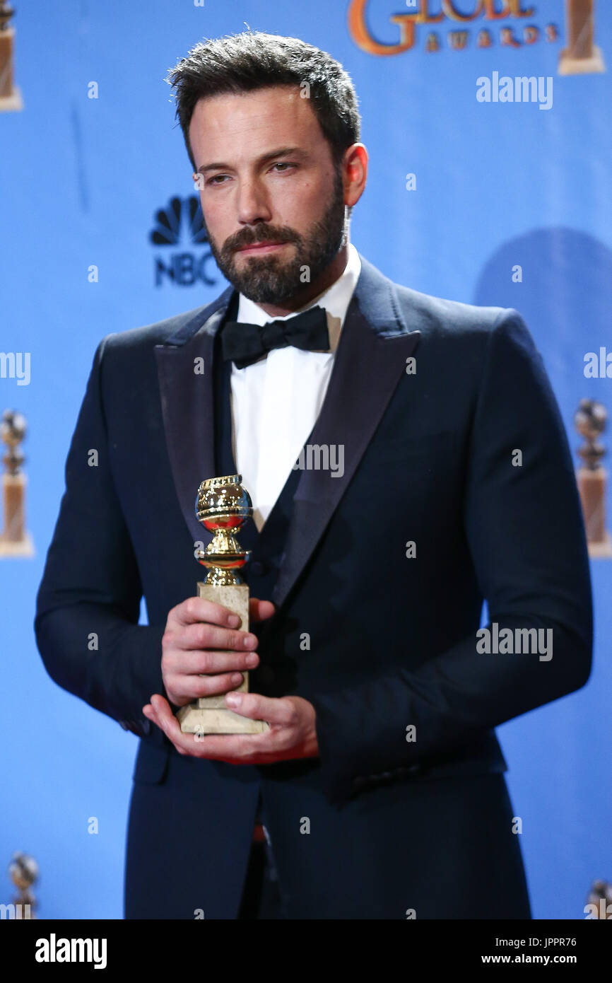 Ben Affleck poses in the press room at the 70th Annual Golden Globe ...