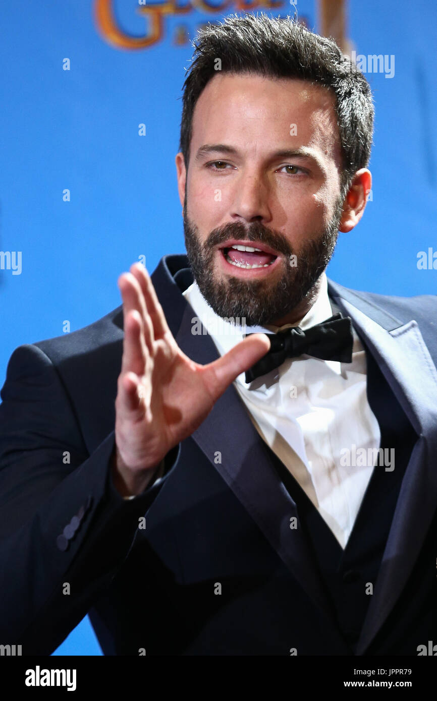 Ben Affleck poses in the press room at the 70th Annual Golden Globe ...