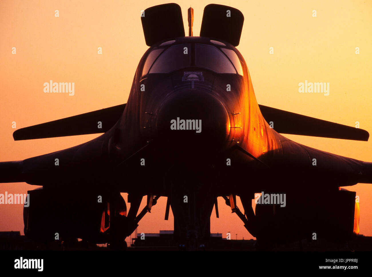 U.S. Air Force Lancer B-1 bomber on the flightline in late afternoon ...