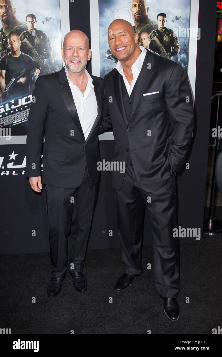 Bruce Willis, Dwayne "The Rock" Johnson attend the premiere of Paramount Pictures' 'G.I. Joe ...