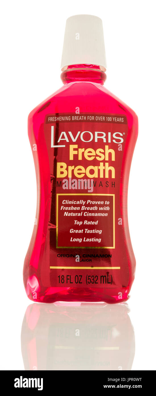 Winneconne, WI -1 August 2017: A bottle of Lavoris mouthwash on an ...