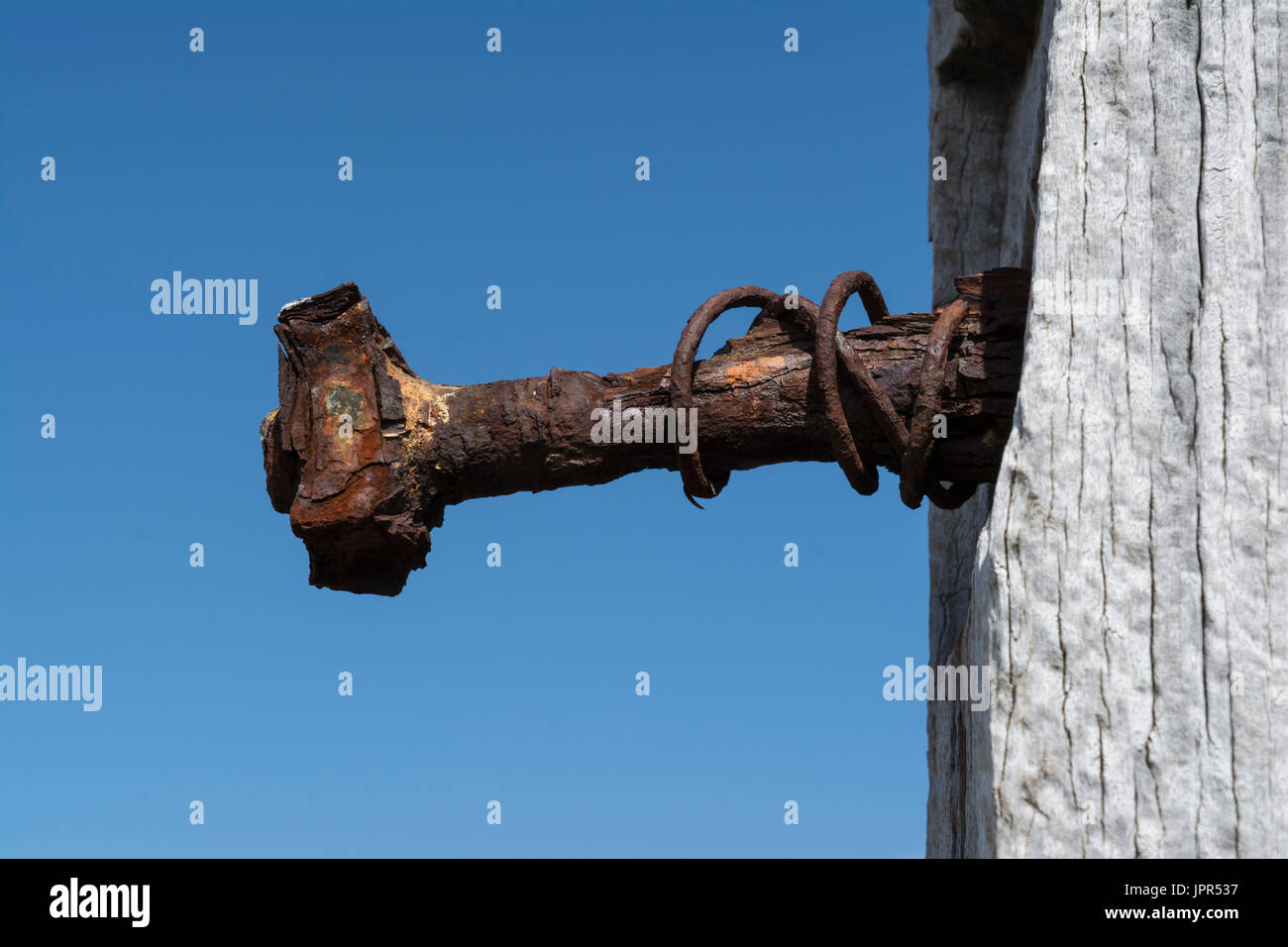 Old rusting bolt on a pylon on the Jetty Ruins at Myponga Beach Beach ...