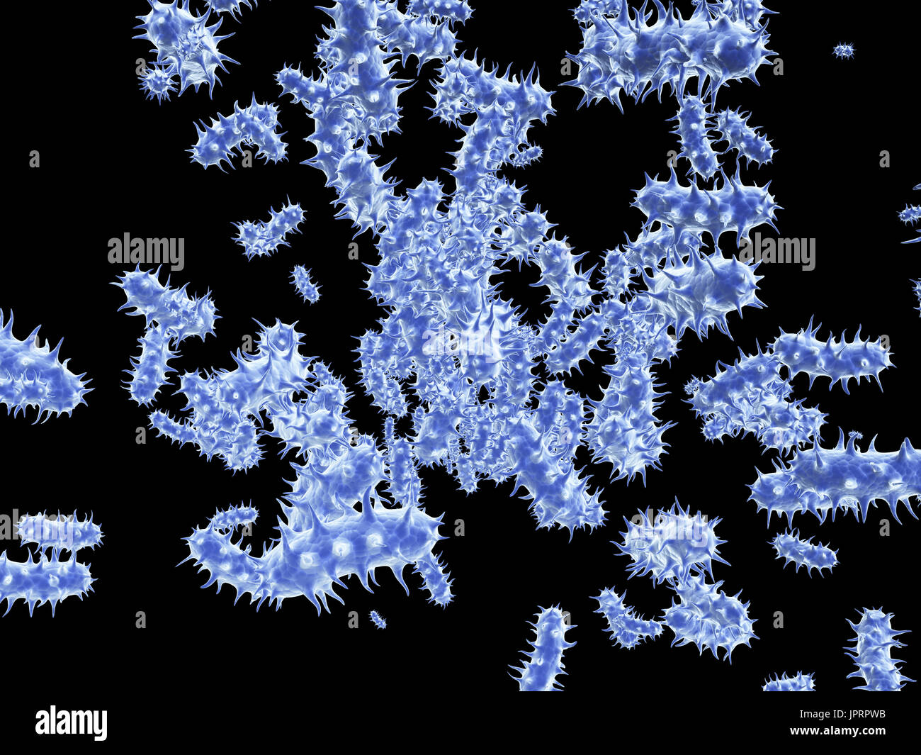 Pathogen viruses of blue color. Isolated on black background. 3d render ...