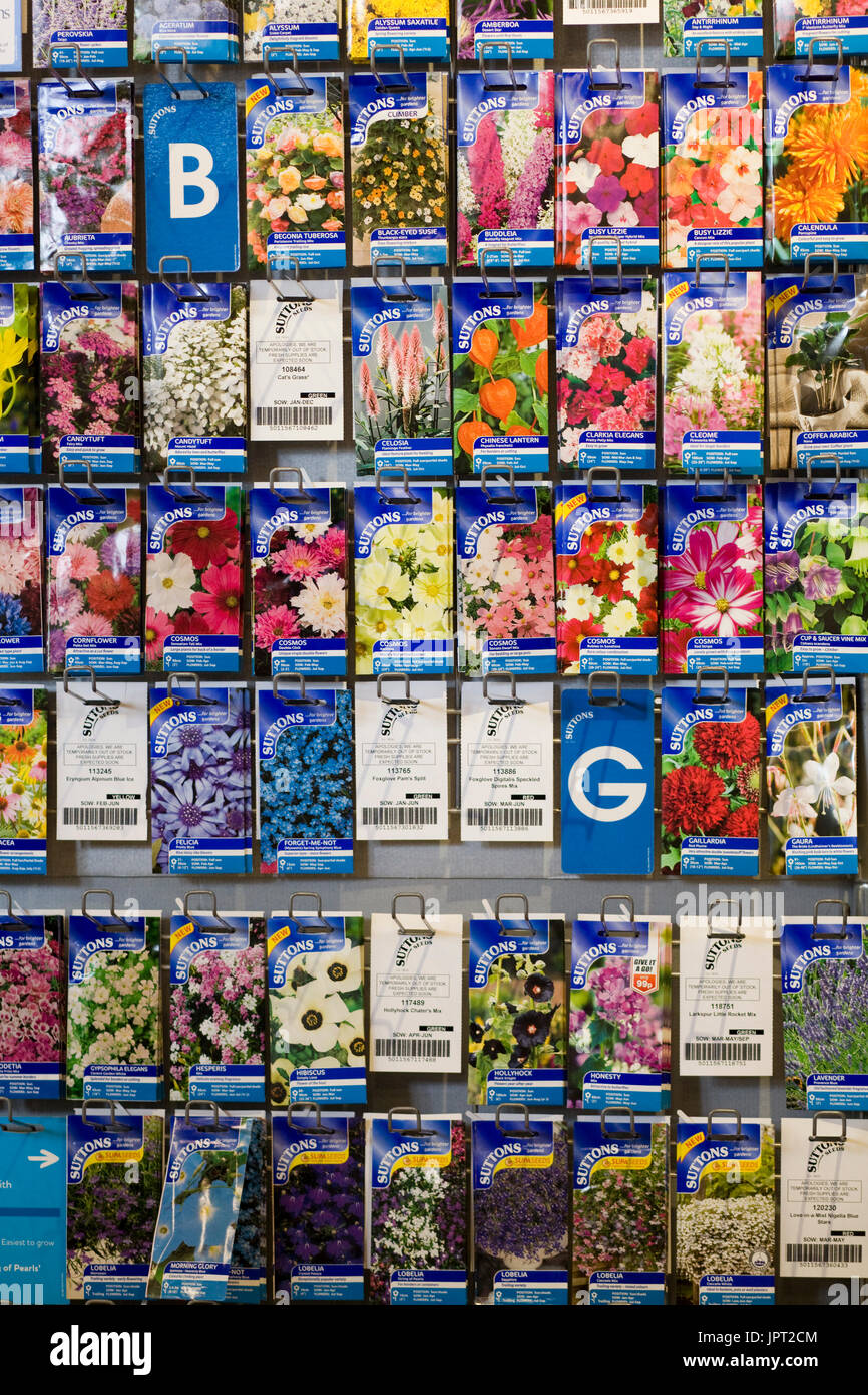 Packets of Sutton seed on display Stock Photo - Alamy