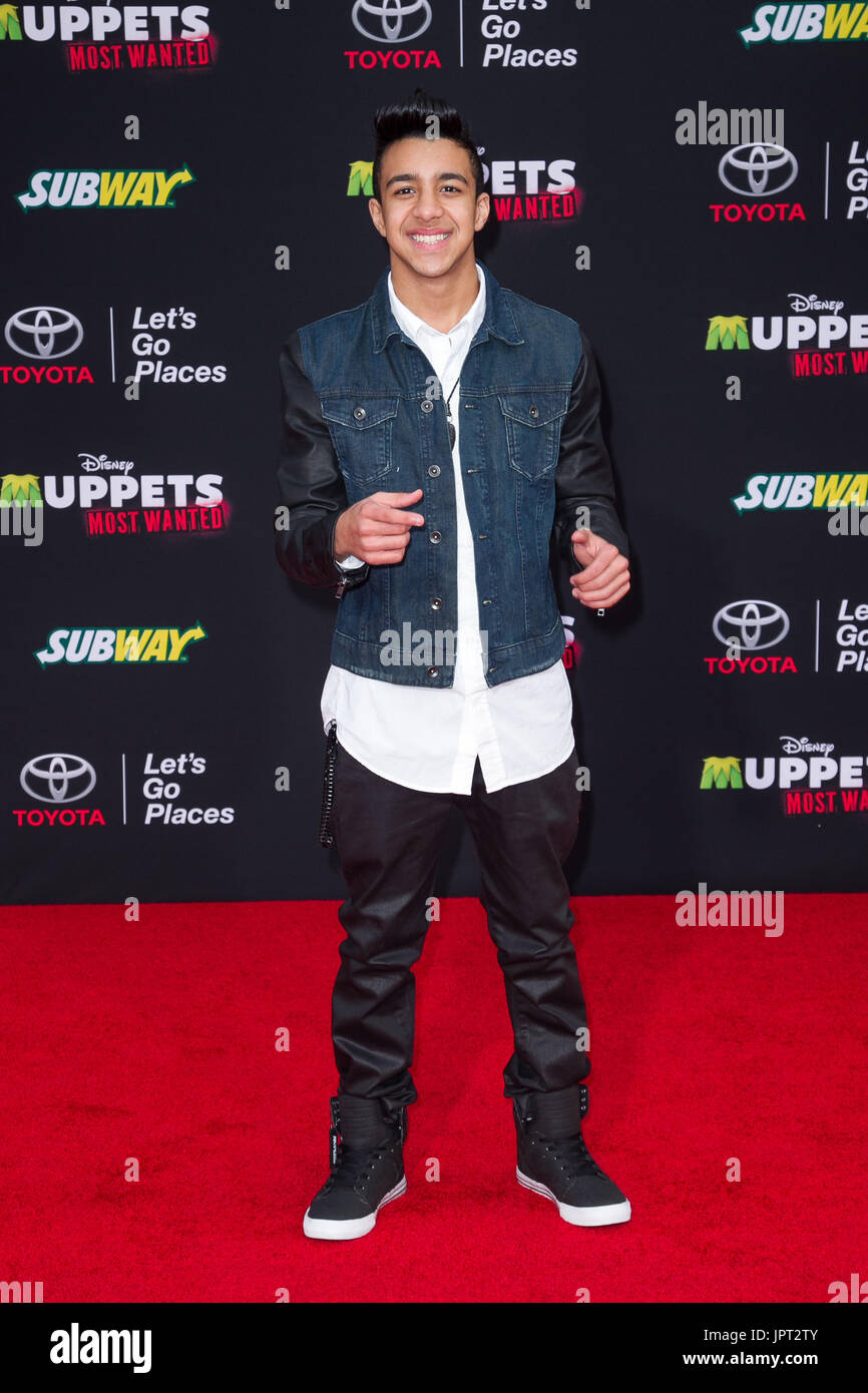 Miguelito arrives at the premiere of Disney's 'Muppets Most Wanted' at ...