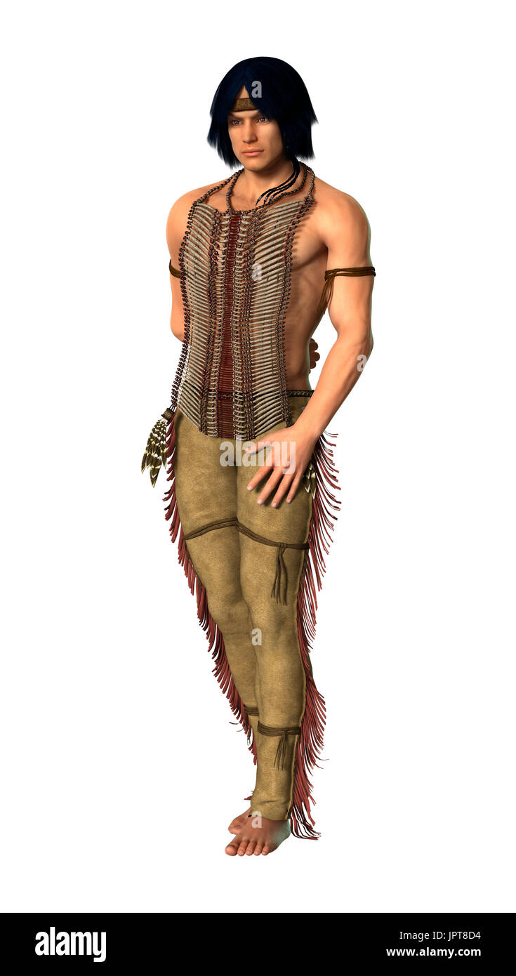 3D rendering of a native American man isolated on white background ...