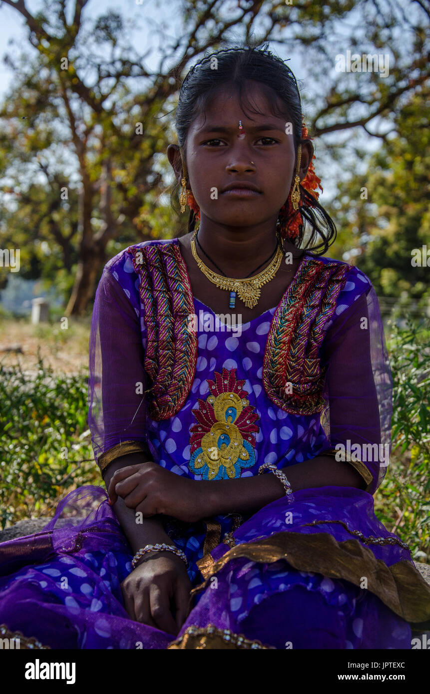 Portrait of a young Indian girl, Hampi, Karnataka, India Stock Photo ...