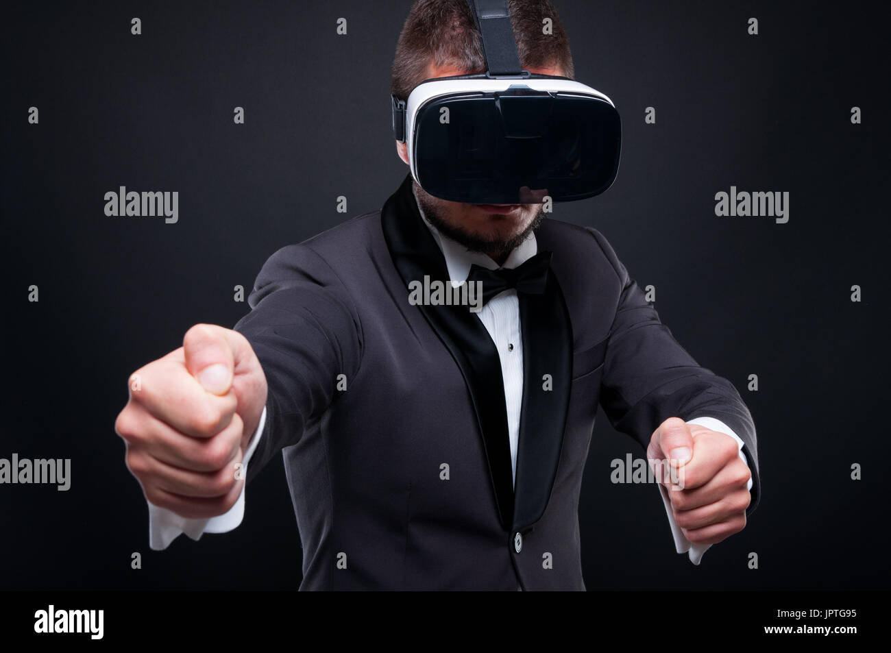 Exclusive guy driving invisible car and experiencing gaming thru vr ...
