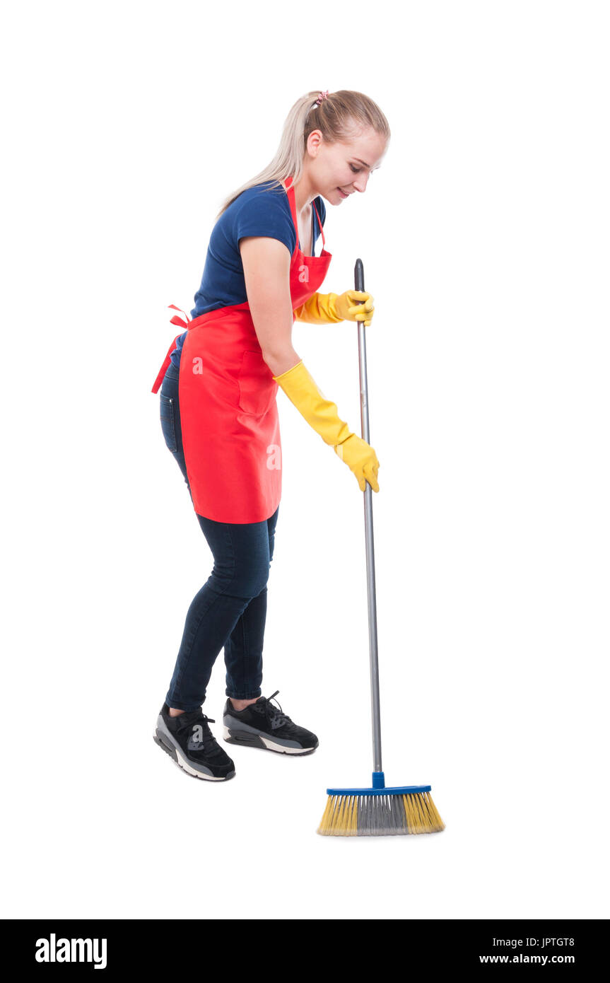 Hardworking maid do the chores and keeping the house clean isolated on ...
