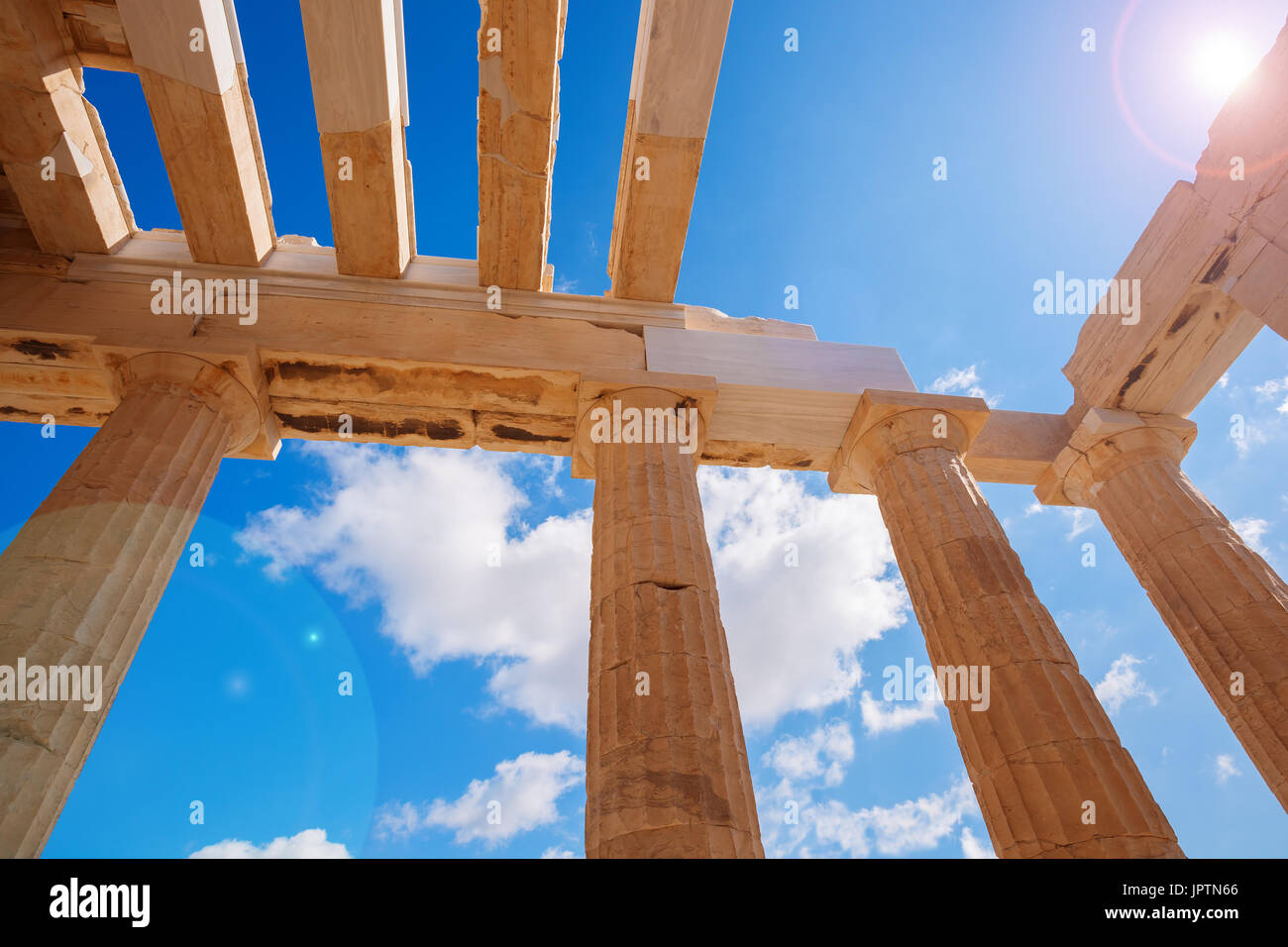 Temple on famous Acropolis against azure sky in Athens, Greece Stock ...