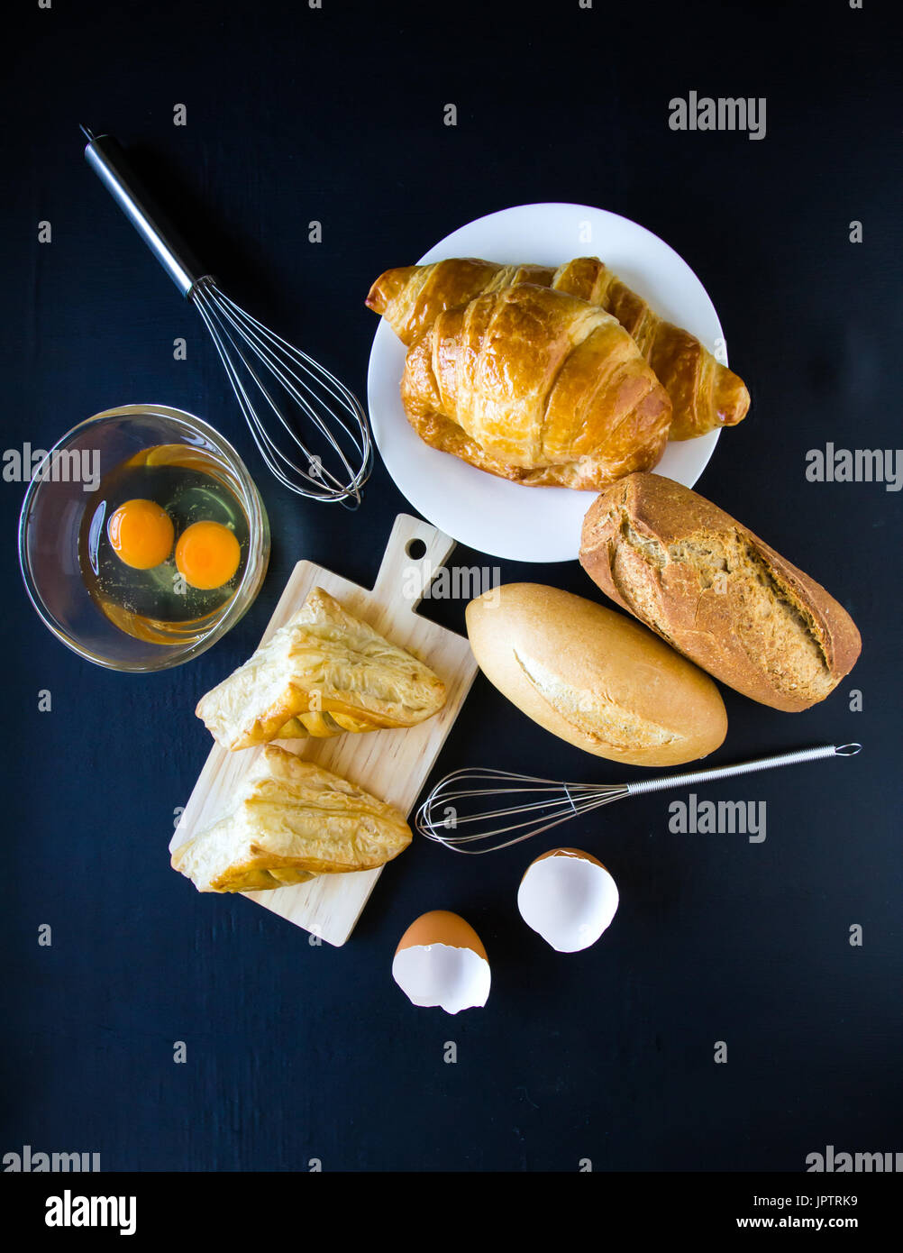 Homemade breads or bun on wood background, breakfast food Stock Photo ...