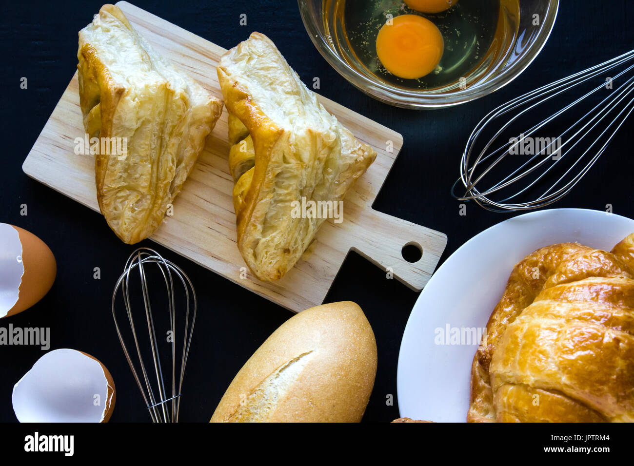 Homemade breads or bun on wood background, breakfast food Stock Photo ...
