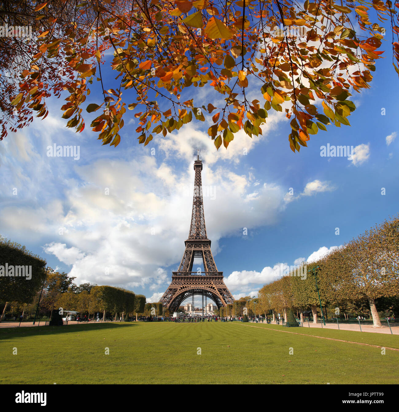 Eiffel Tower with autumn leaves in Paris, France Stock Photo - Alamy