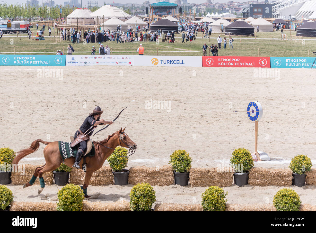 Unidentified medieval archer in costumes of ancient Turkish troops and ...