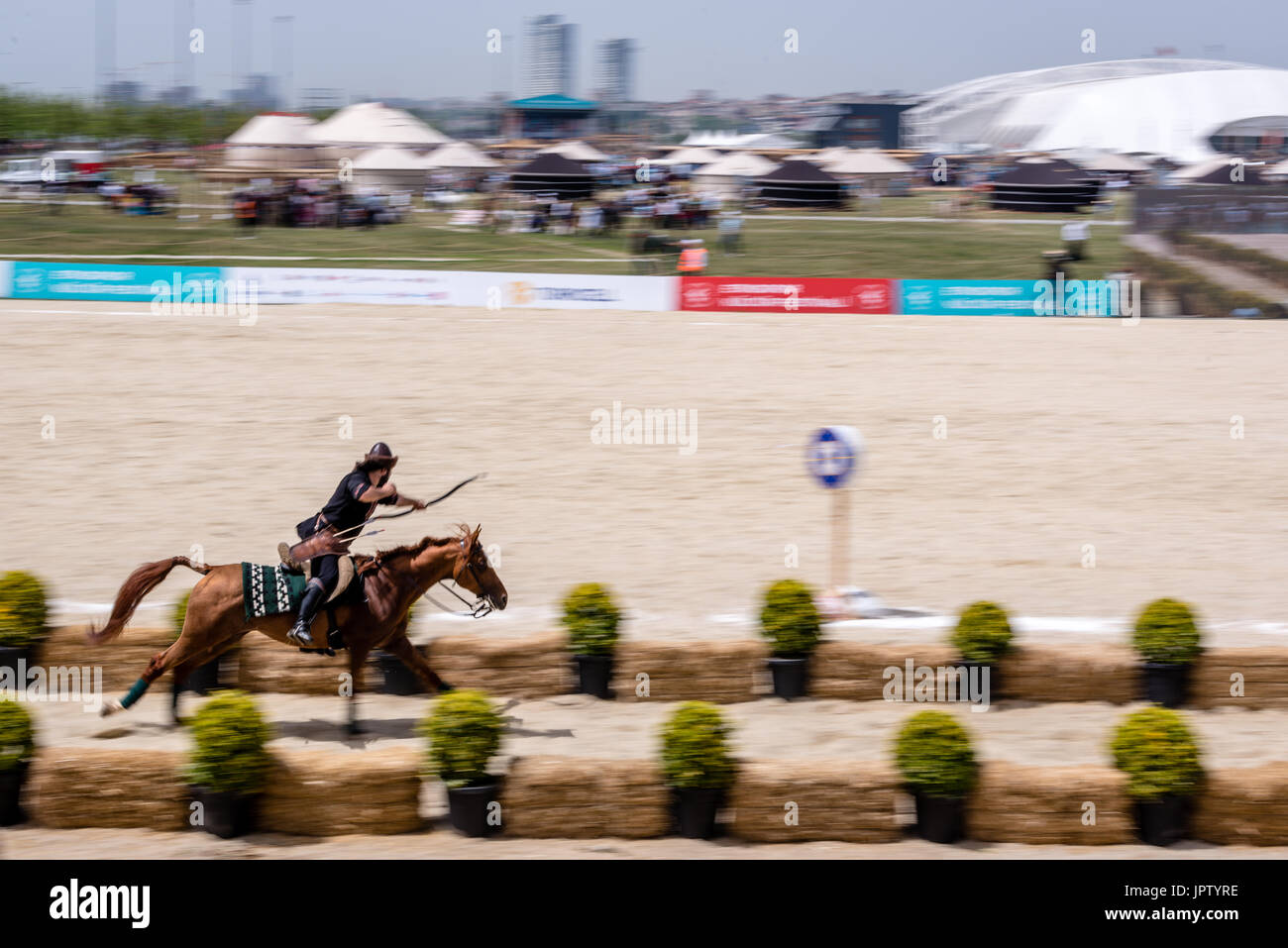 Unidentified medieval archer in costumes of ancient Turkish troops and ...