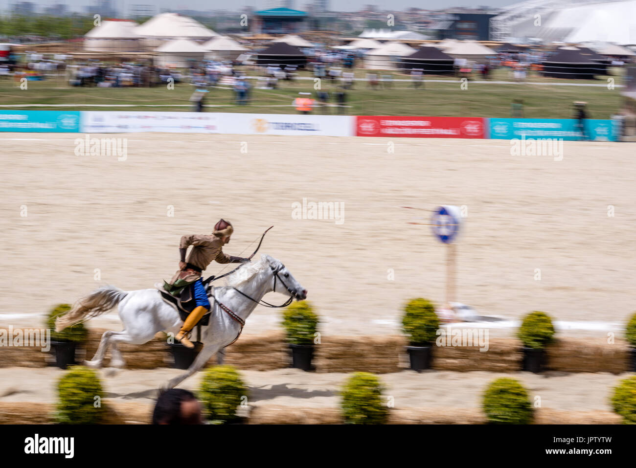 Unidentified medieval archer in costumes of ancient Turkish troops and ...