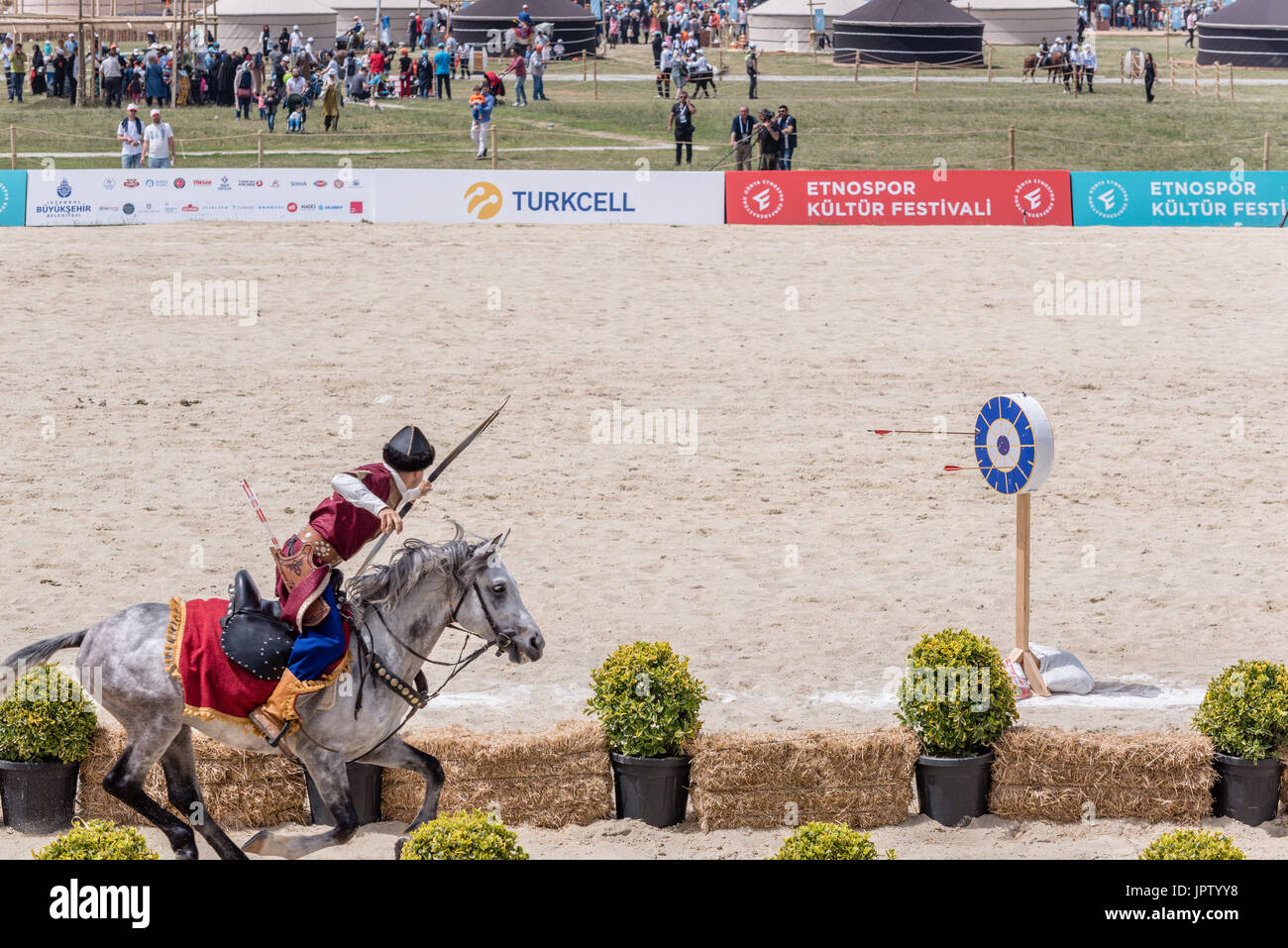Unidentified medieval archer in costumes of ancient Turkish troops and ...