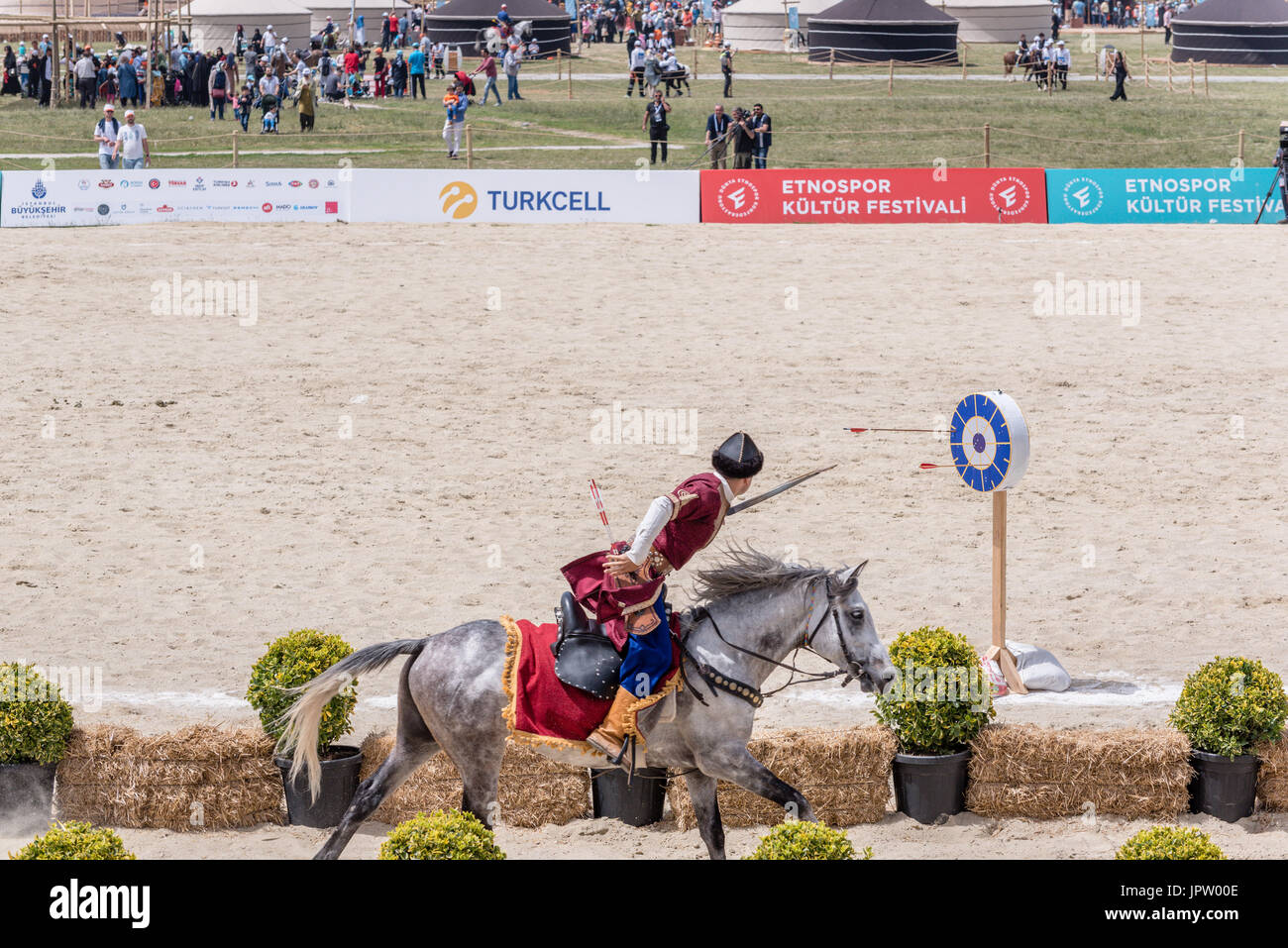 Unidentified medieval archer in costumes of ancient Turkish troops and ...