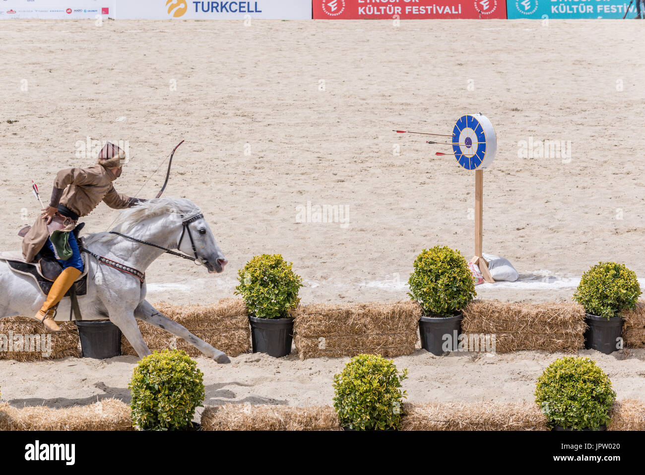 Unidentified medieval archer in costumes of ancient Turkish troops and ...
